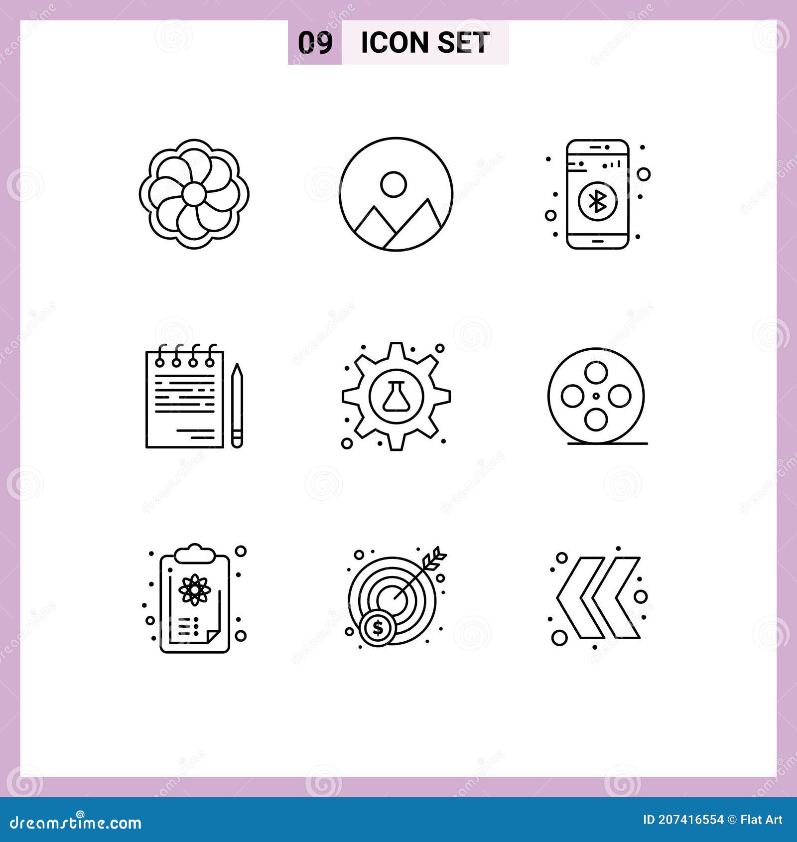 Group of 9 Modern Outlines Set for Lab, Cog, Share, Plan, Corporate ...