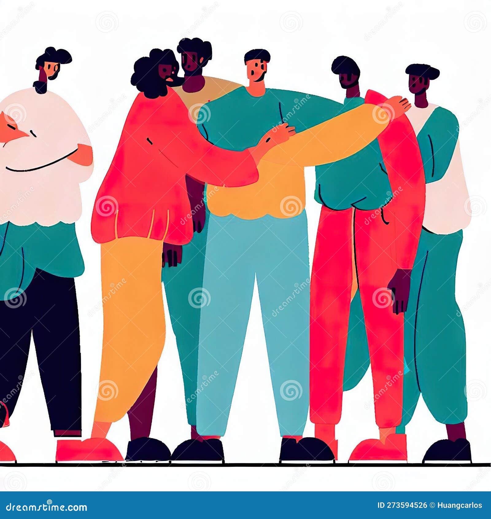 Group of Abstract Diverse People. Standing, Hugging with Generative AI ...