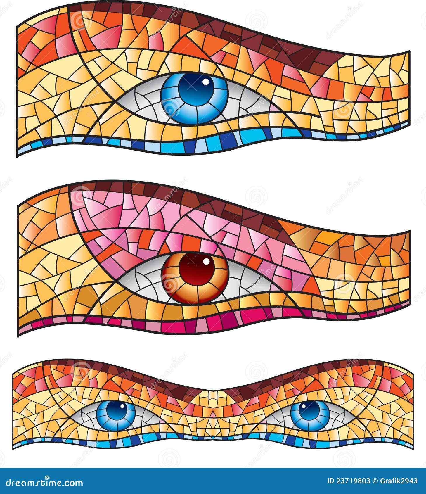 Group of Abstract Geometric Mosaic with Eyes Stock Vector ...