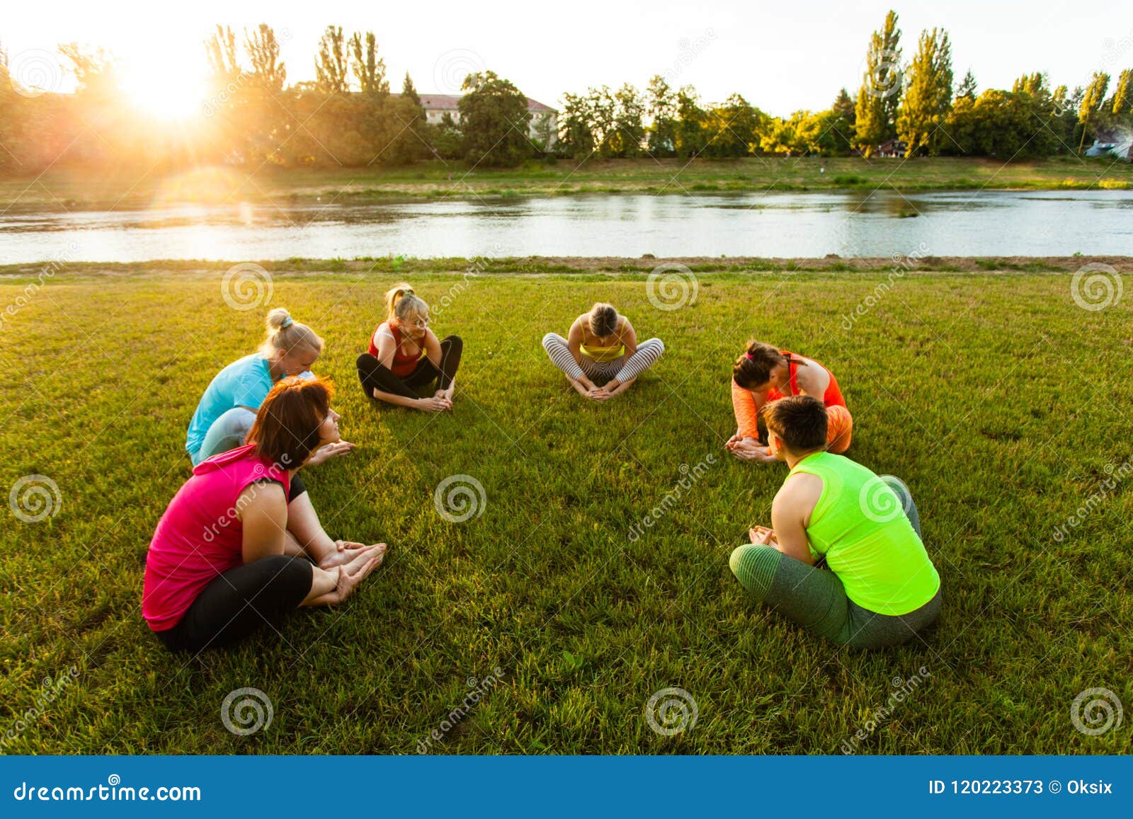 Group of Active Women Training in the Circle Stock Image - Image of ...