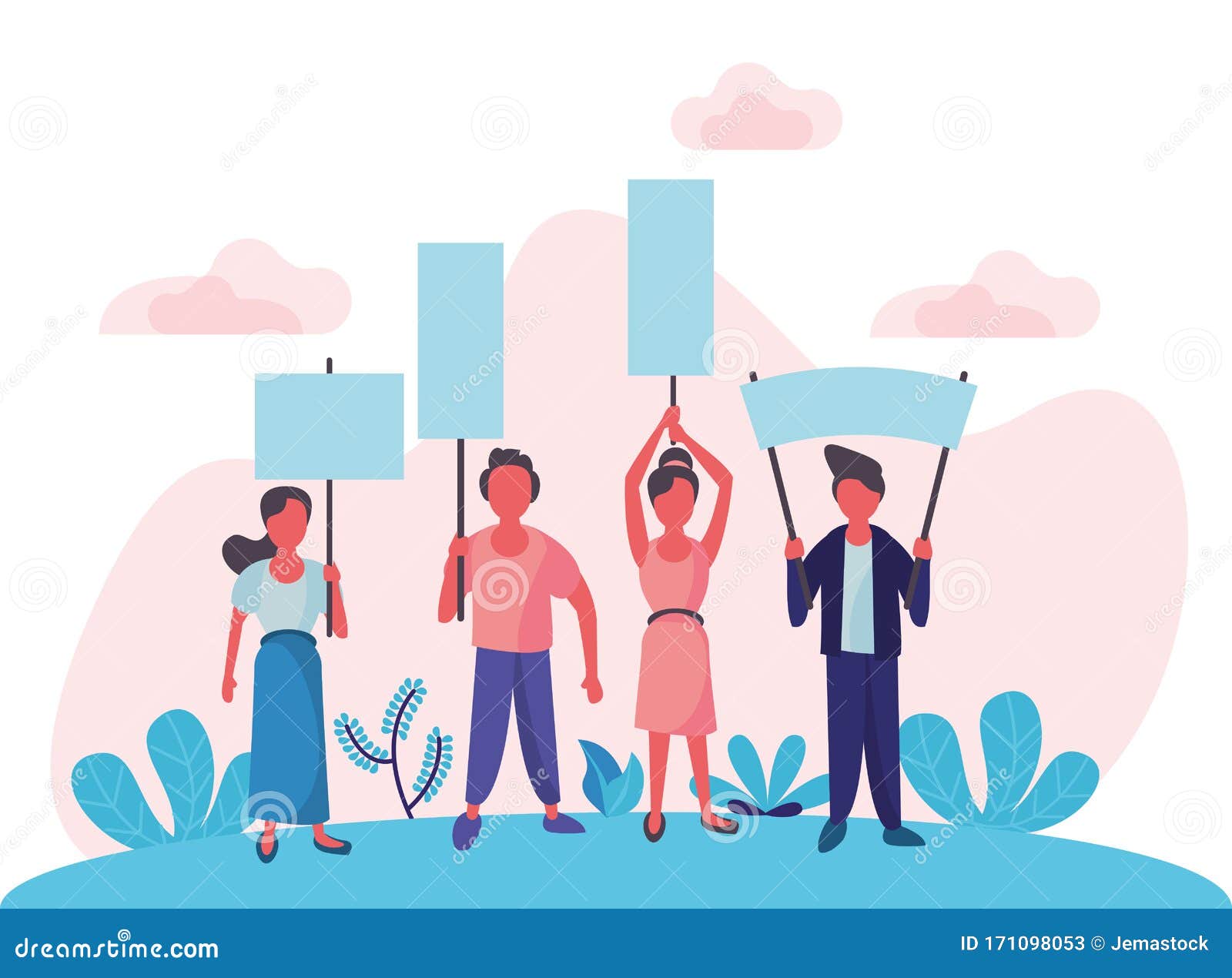 A Group Of Activist Holding Thier Megaphones And Placards Making ...