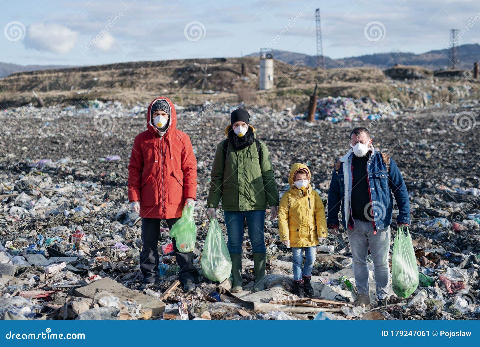 Group of Activists Standing on Landfill, Environmental Pollution ...