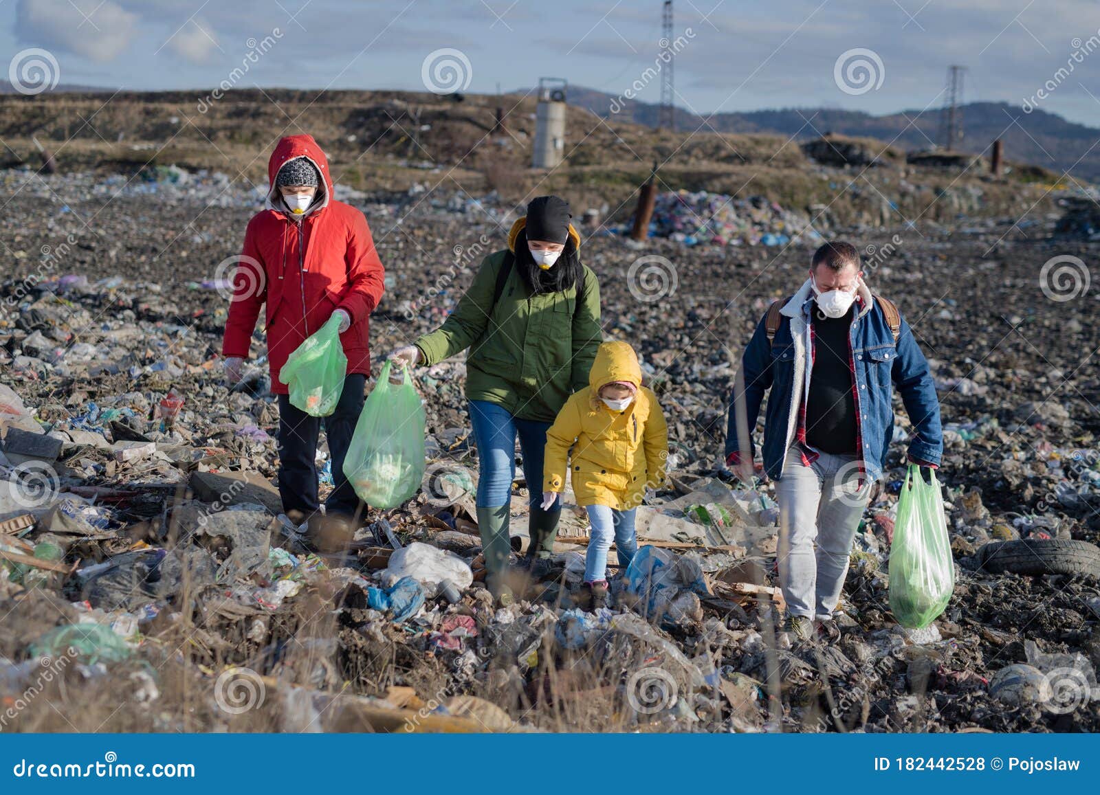 Group of Activists Standing on Landfill, Environmental Pollution ...