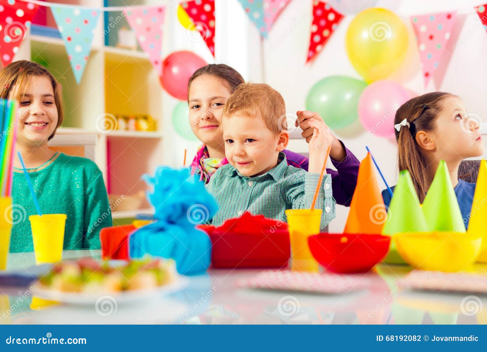 Group of Adorable Kids Having Fun at Birthday Party, Selective Focus ...