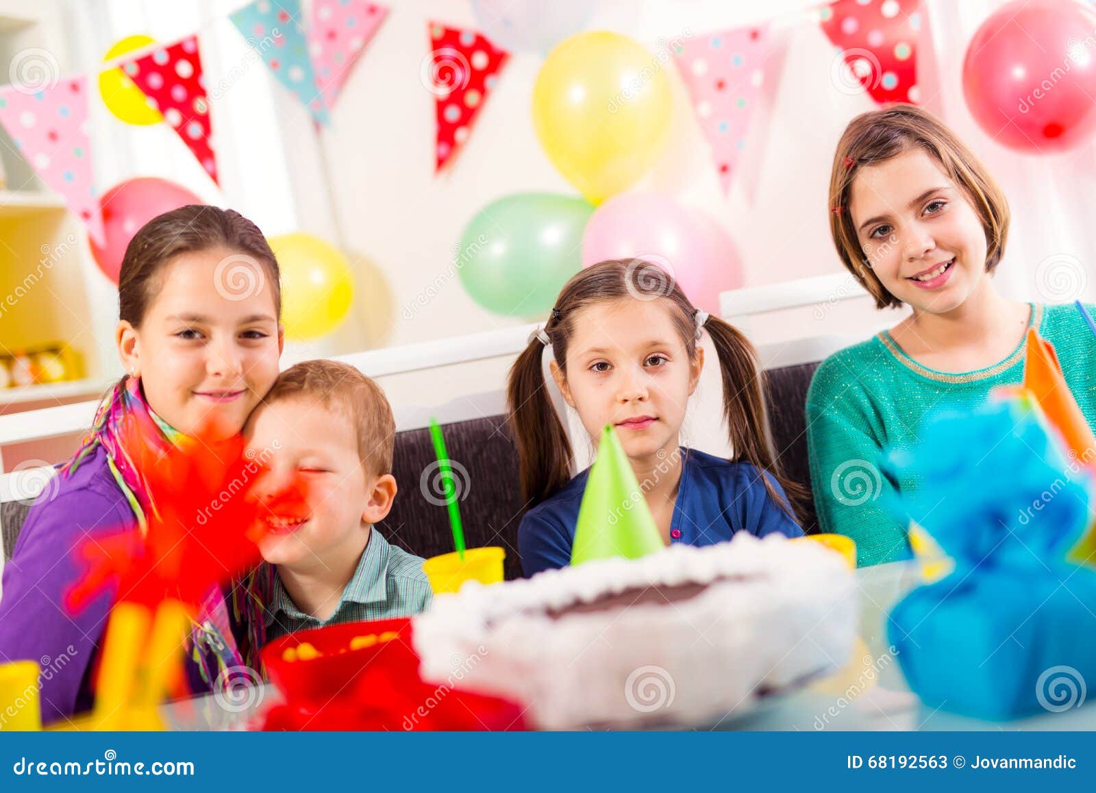 Group of Adorable Kids Having Fun at Birthday Party, Selective Focus ...