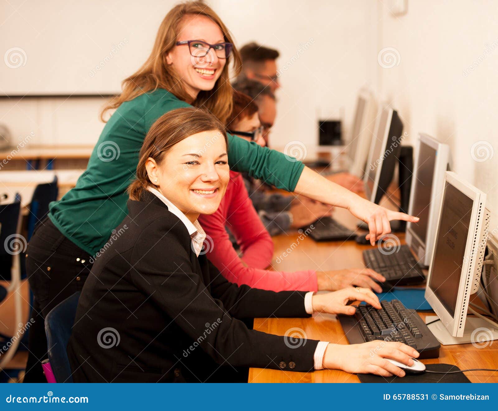 Group of Adults Learning Computer Skills. Intergenerational Tran Stock ...