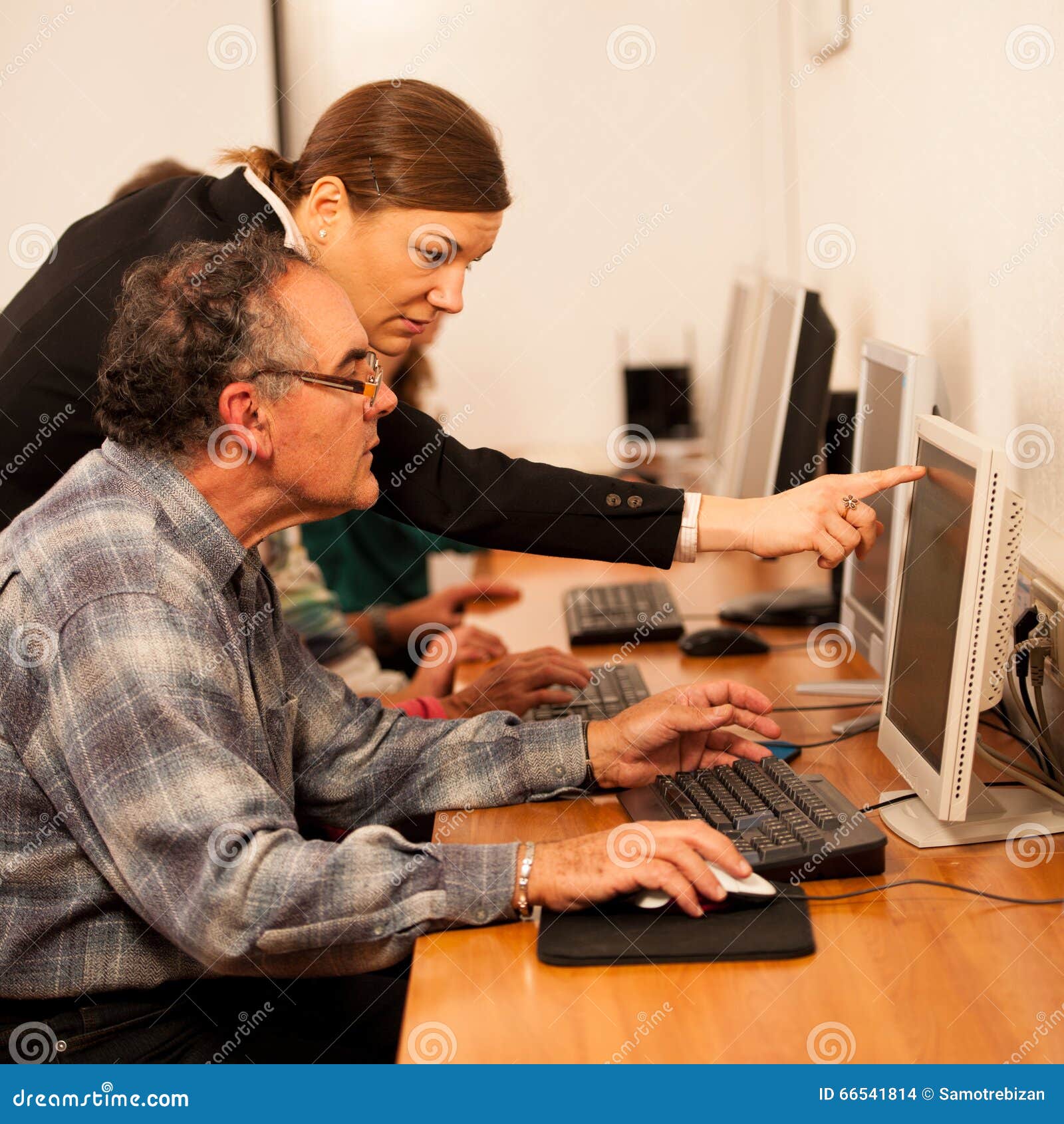 Group of Adults Learning Computer Skills. Intergenerational Tran Stock ...