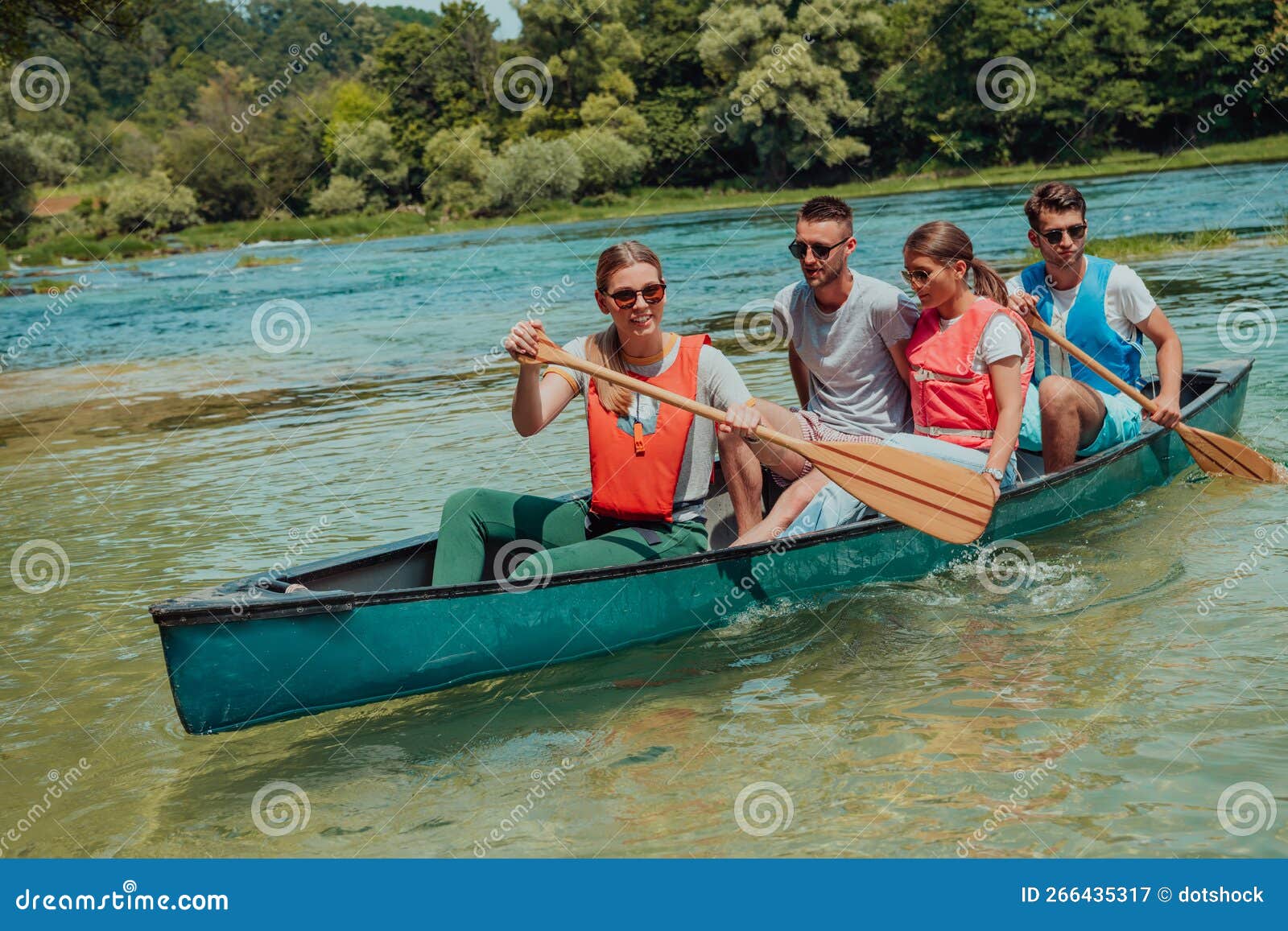 Group Adventurous Explorer Friends are Canoeing in a Wild River Stock ...