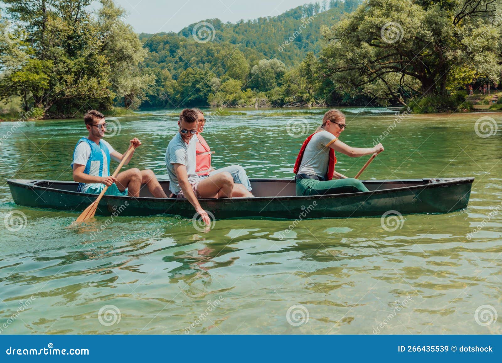 Group Adventurous Explorer Friends are Canoeing in a Wild River Stock ...