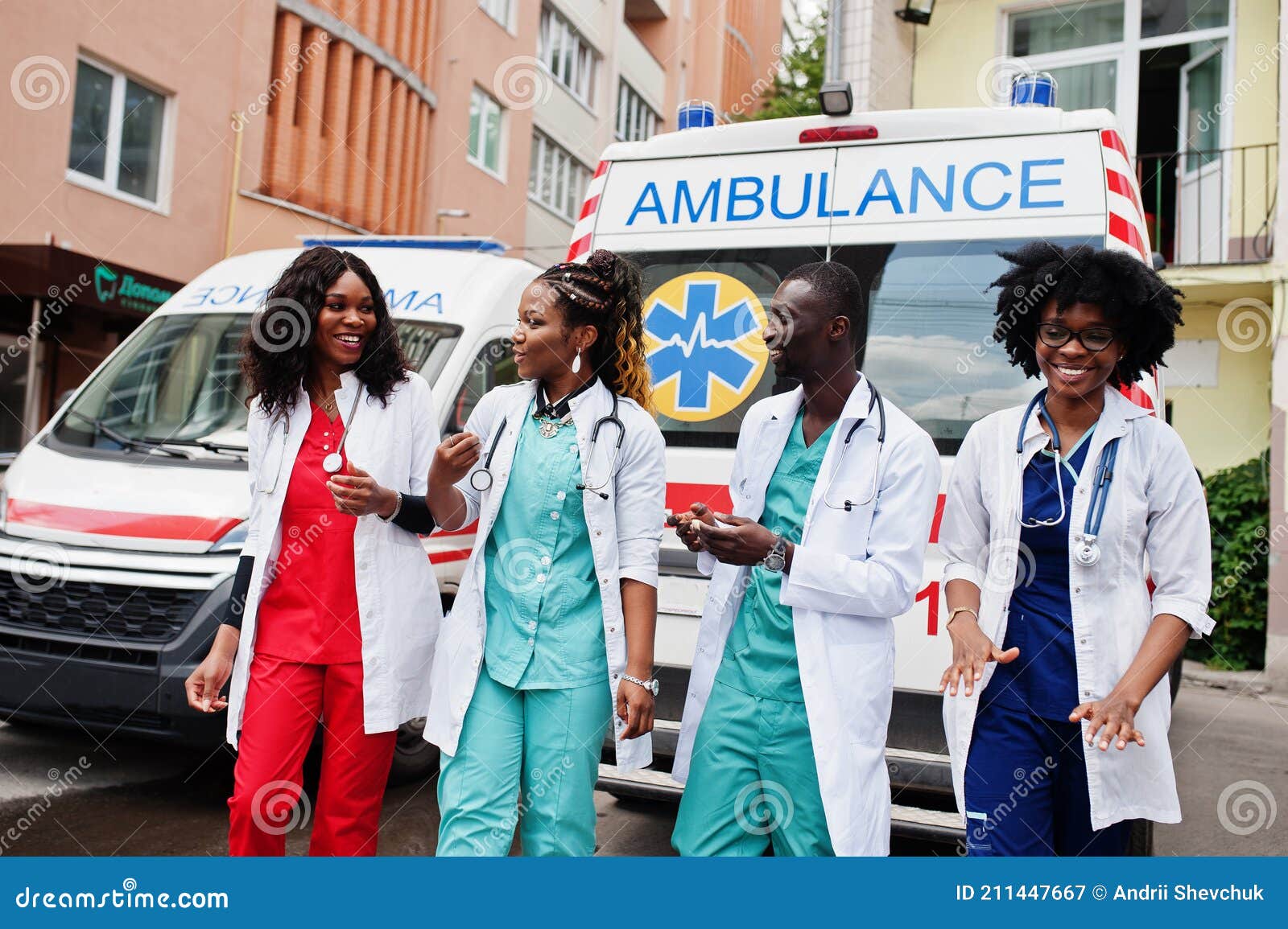 Group of African Paramedic Ambulance Emergency Crew Doctors. Stock ...