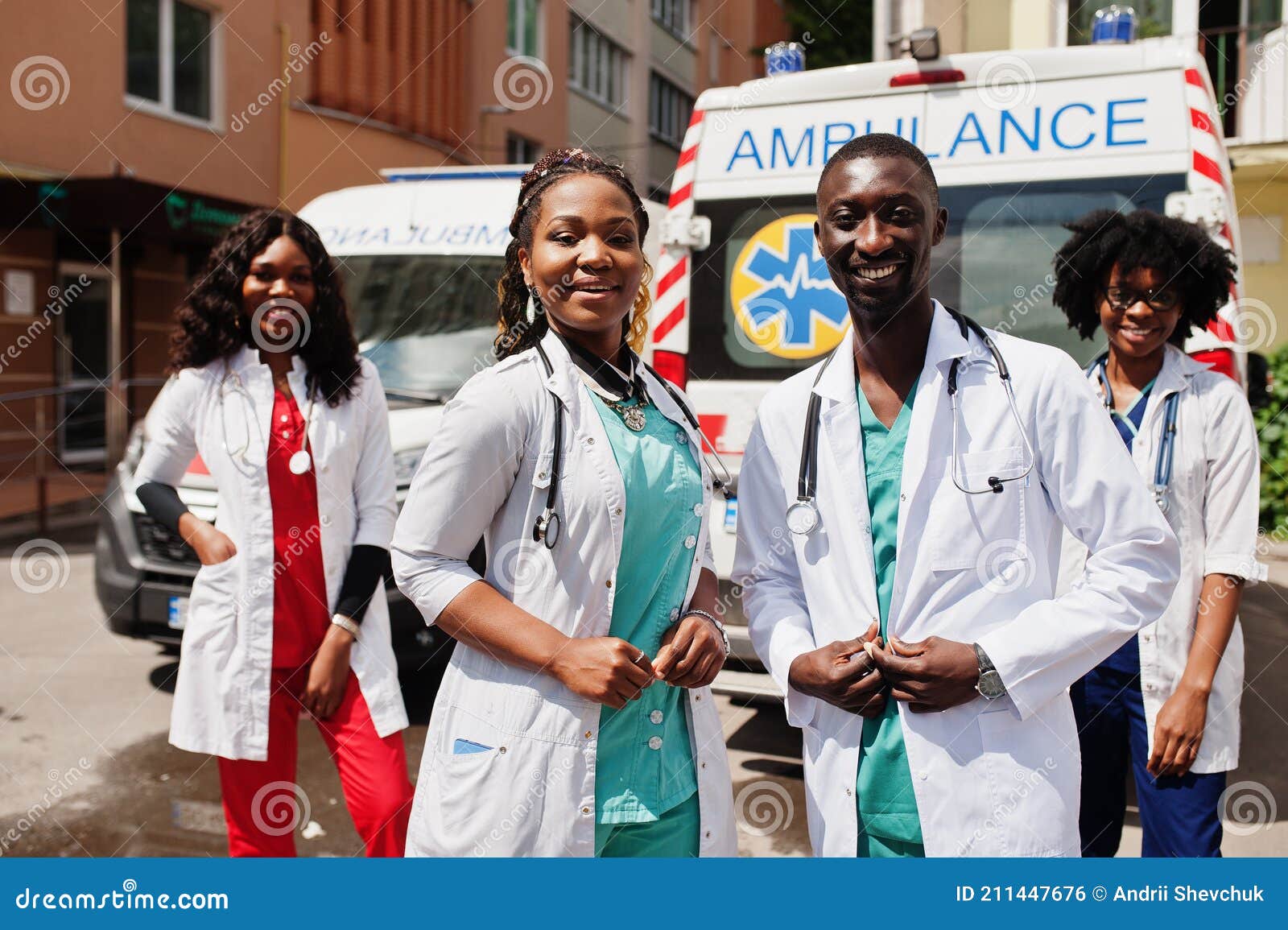 Group of African Paramedic Ambulance Emergency Crew Doctors. Stock ...