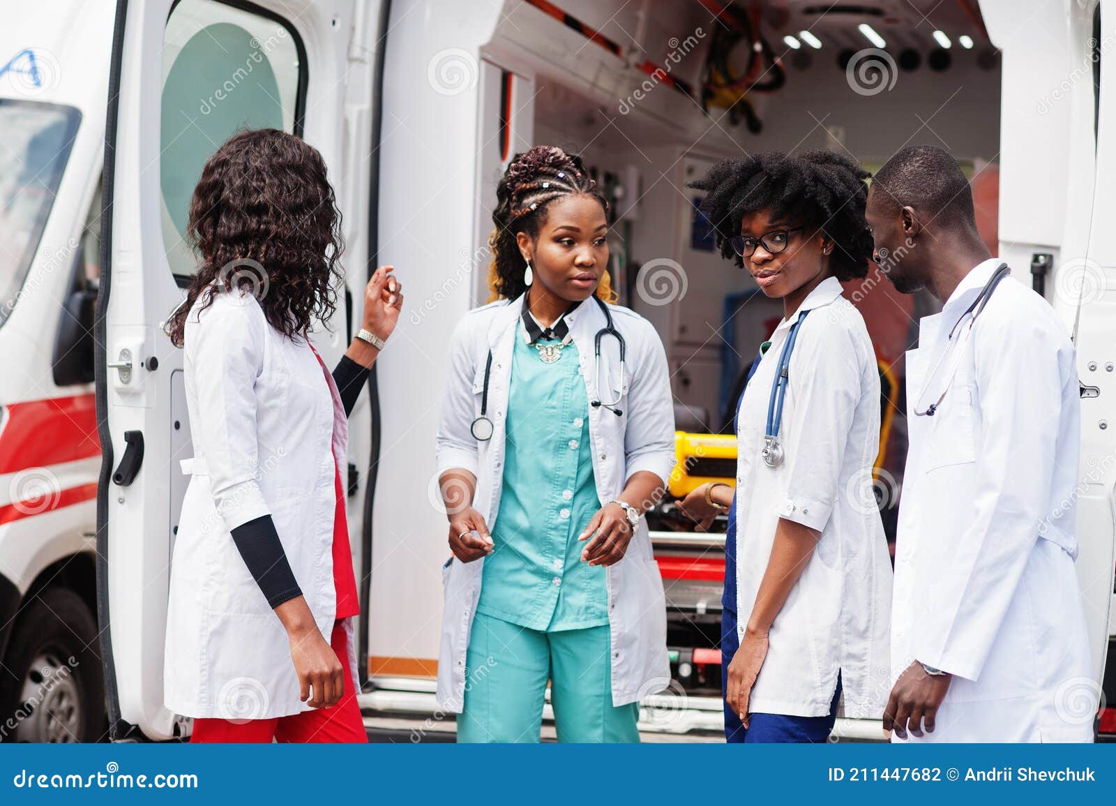 Group of African Paramedic Ambulance Emergency Crew Doctors. Stock ...