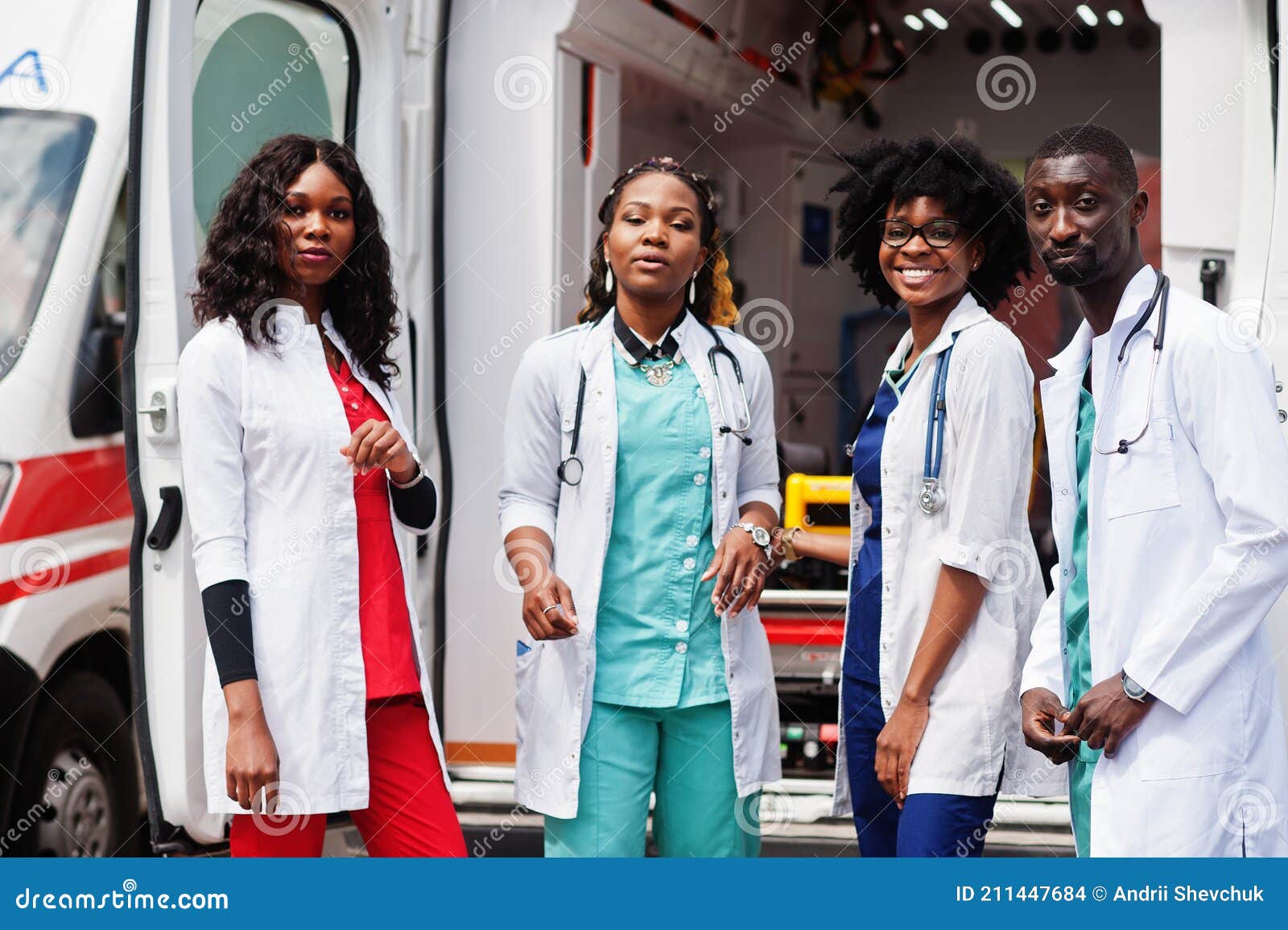 Group of African Paramedic Ambulance Emergency Crew Doctors. Stock ...