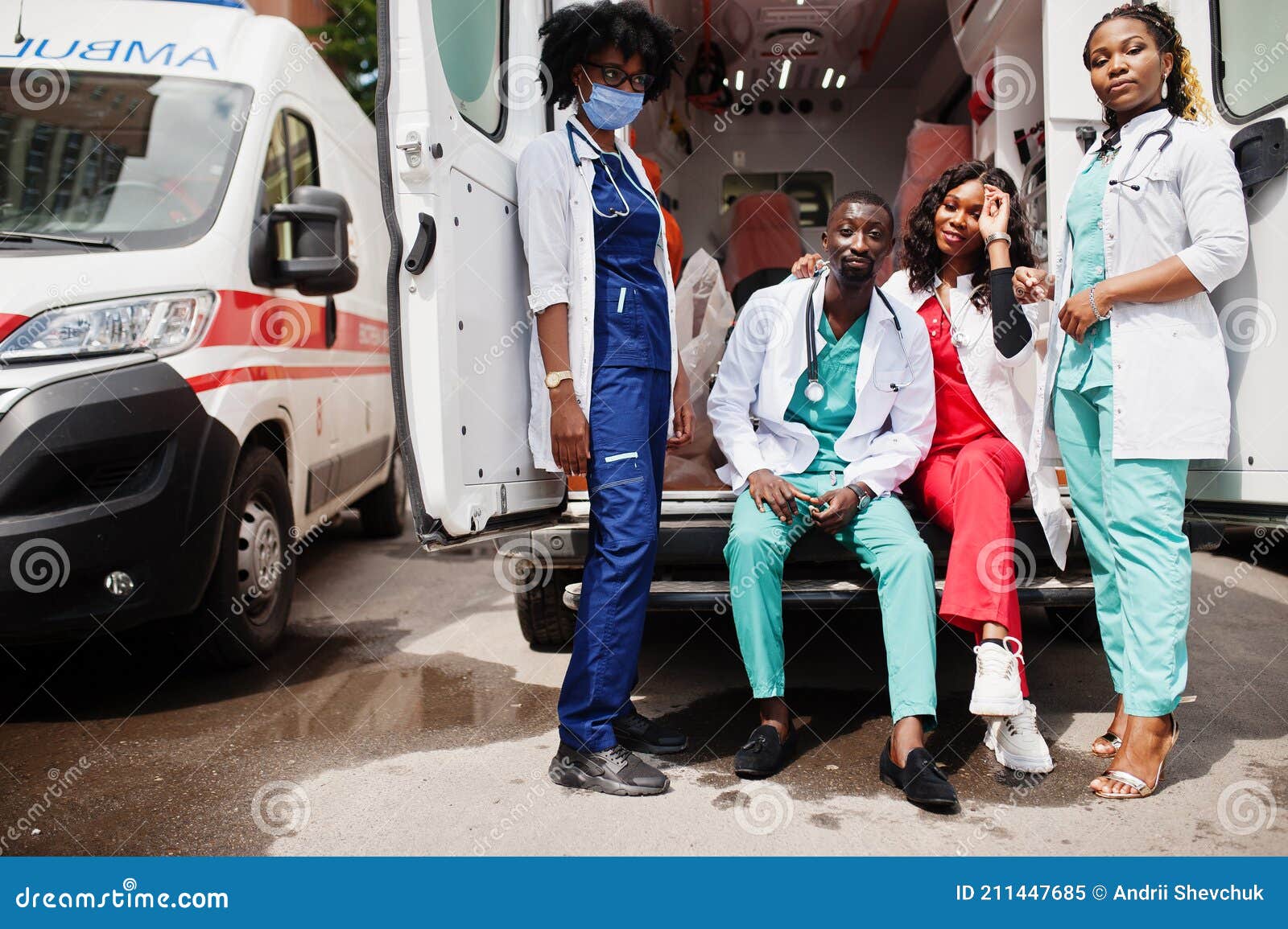 Group of African Paramedic Ambulance Emergency Crew Doctors. Stock ...
