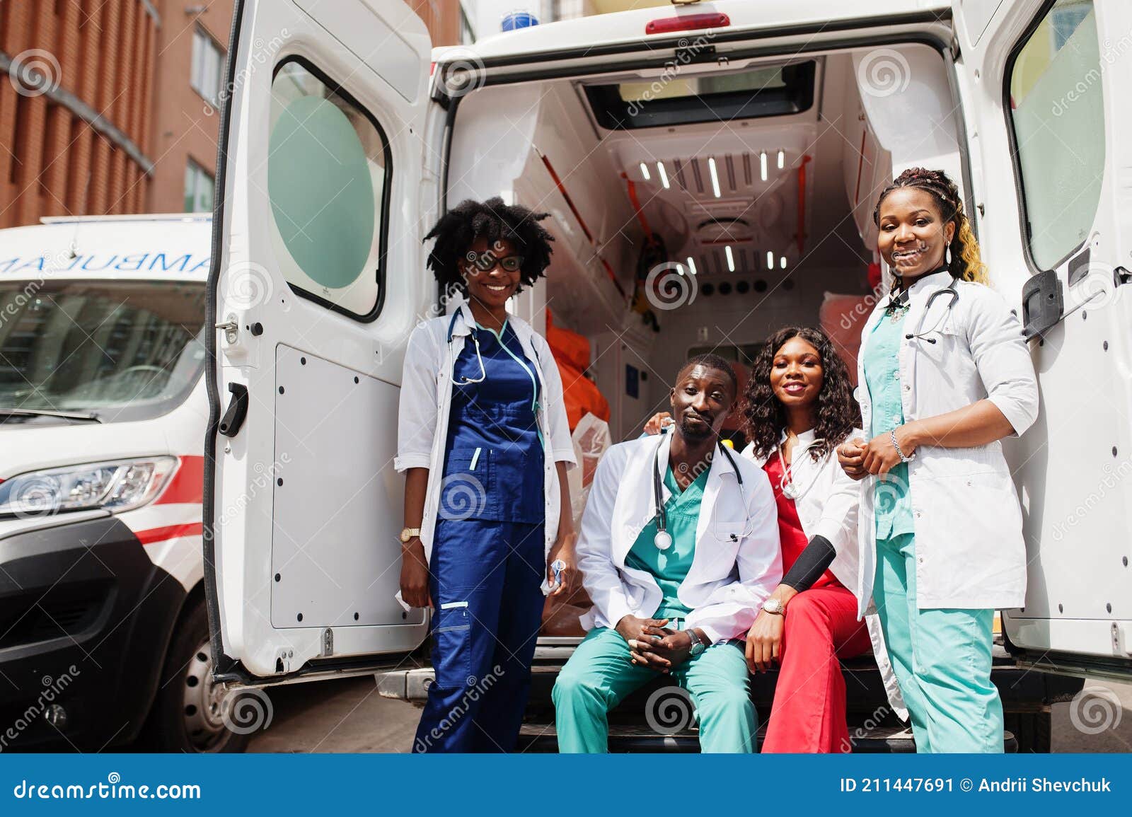 Group of African Paramedic Ambulance Emergency Crew Doctors. Stock ...
