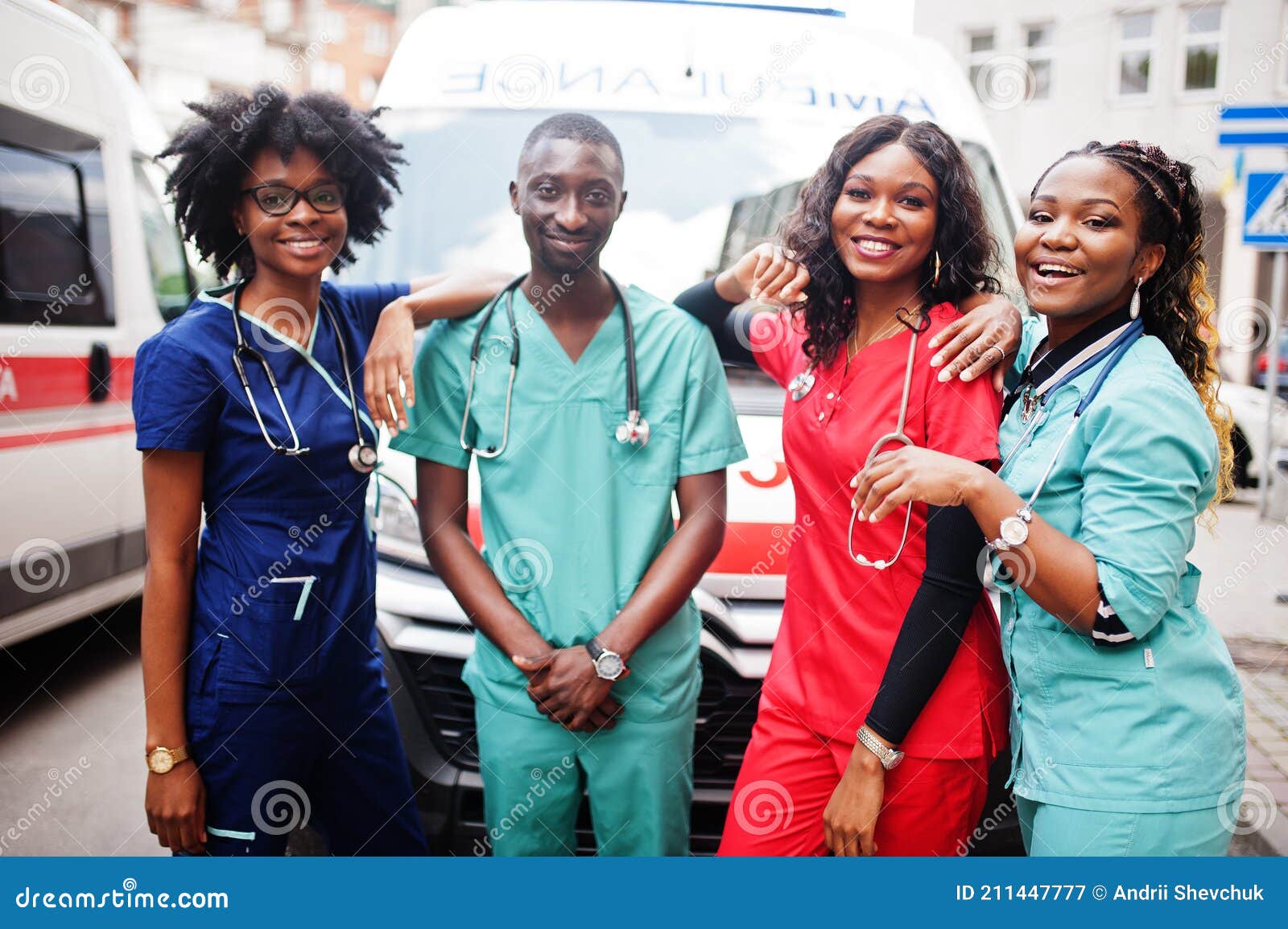 Group of African Paramedic Ambulance Emergency Crew Doctors. Stock ...