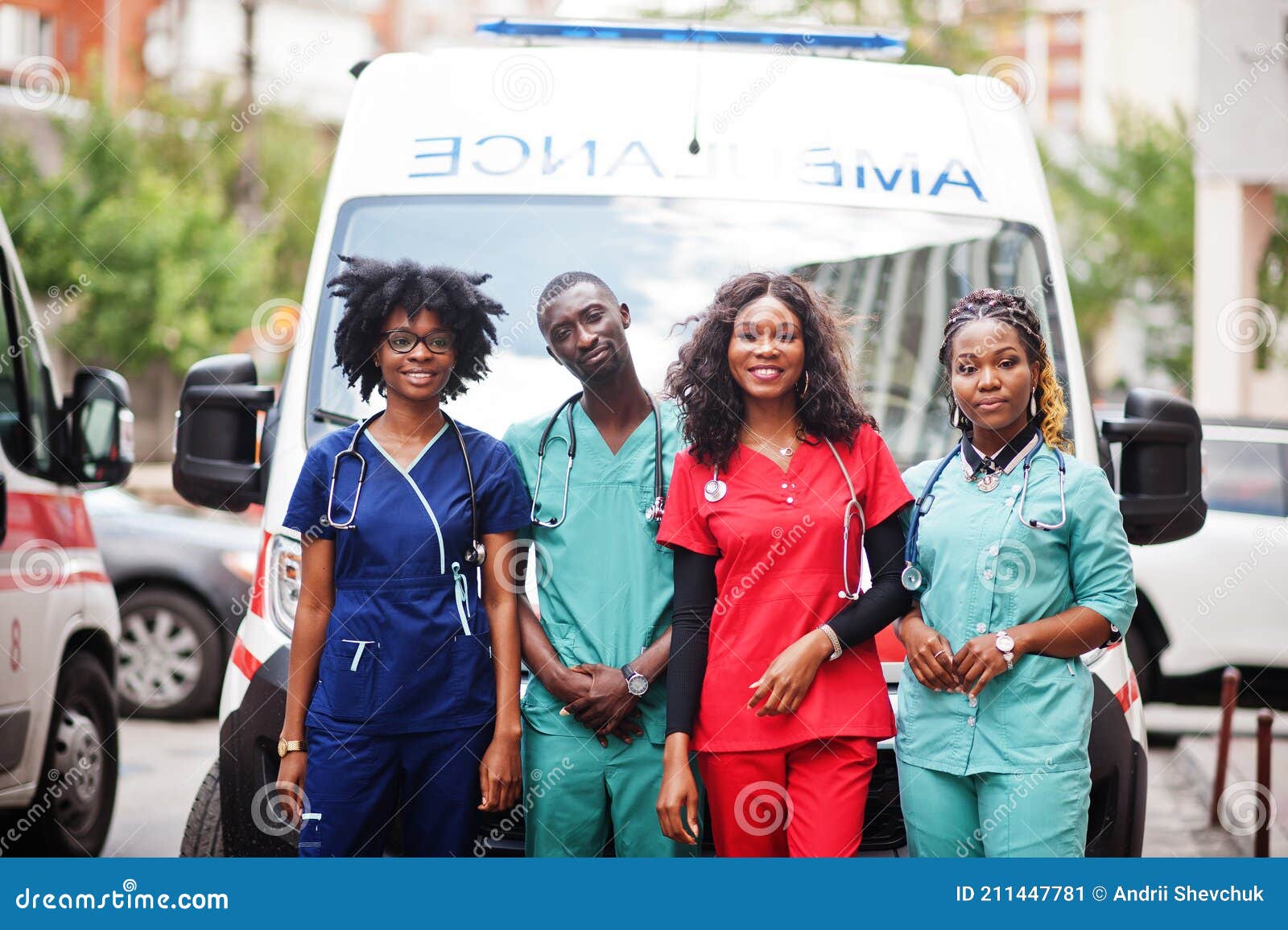 Group of African Paramedic Ambulance Emergency Crew Doctors. Stock ...