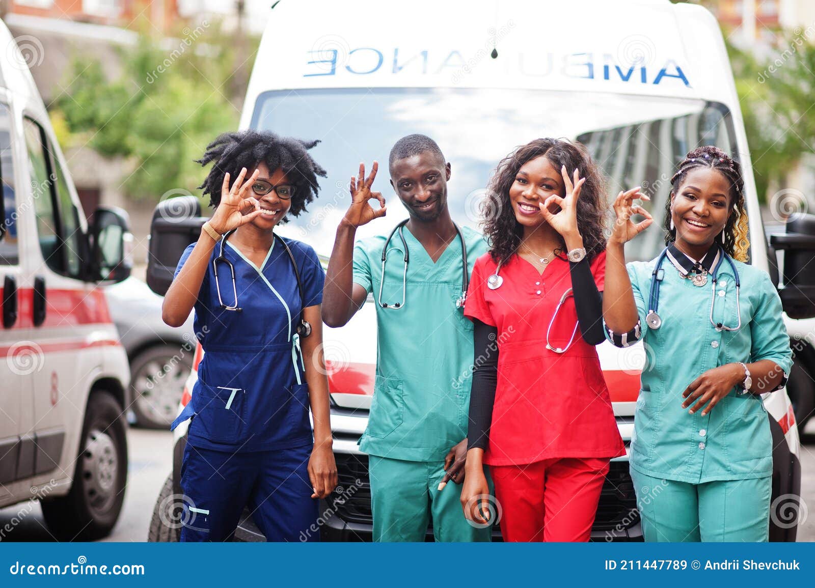 Group of African Paramedic Ambulance Emergency Crew Doctors. Stock ...