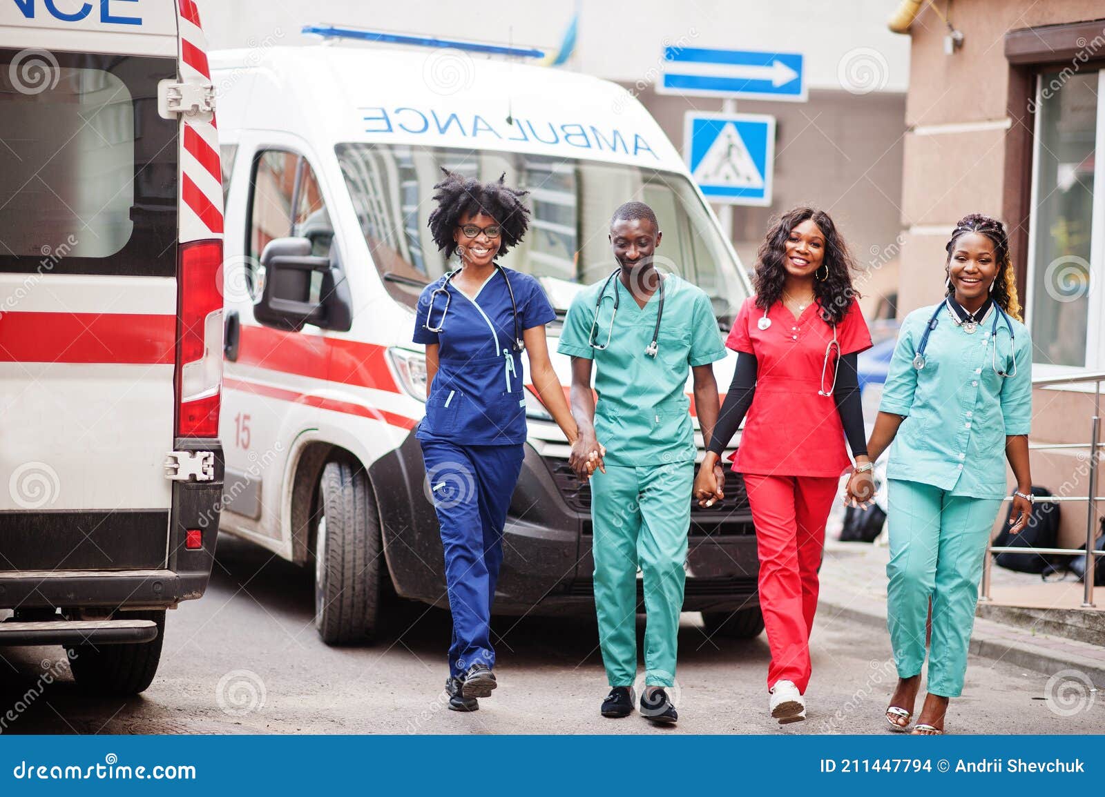 Group of African Paramedic Ambulance Emergency Crew Doctors. Stock ...