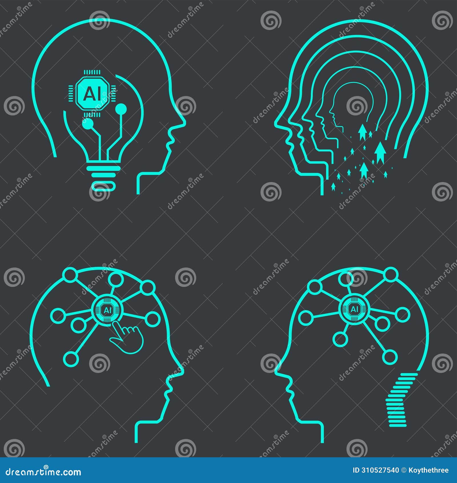 Group of AI Icon Sets on Dark Background. Collection of Symbols ...