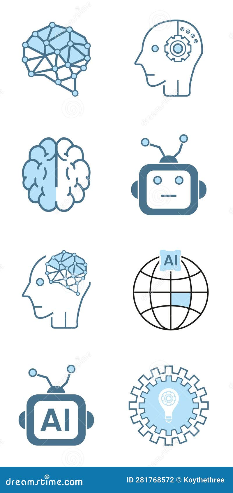 Group of 8 AI Icons, Symbols. Set of Artificial Intelligence Lined ...