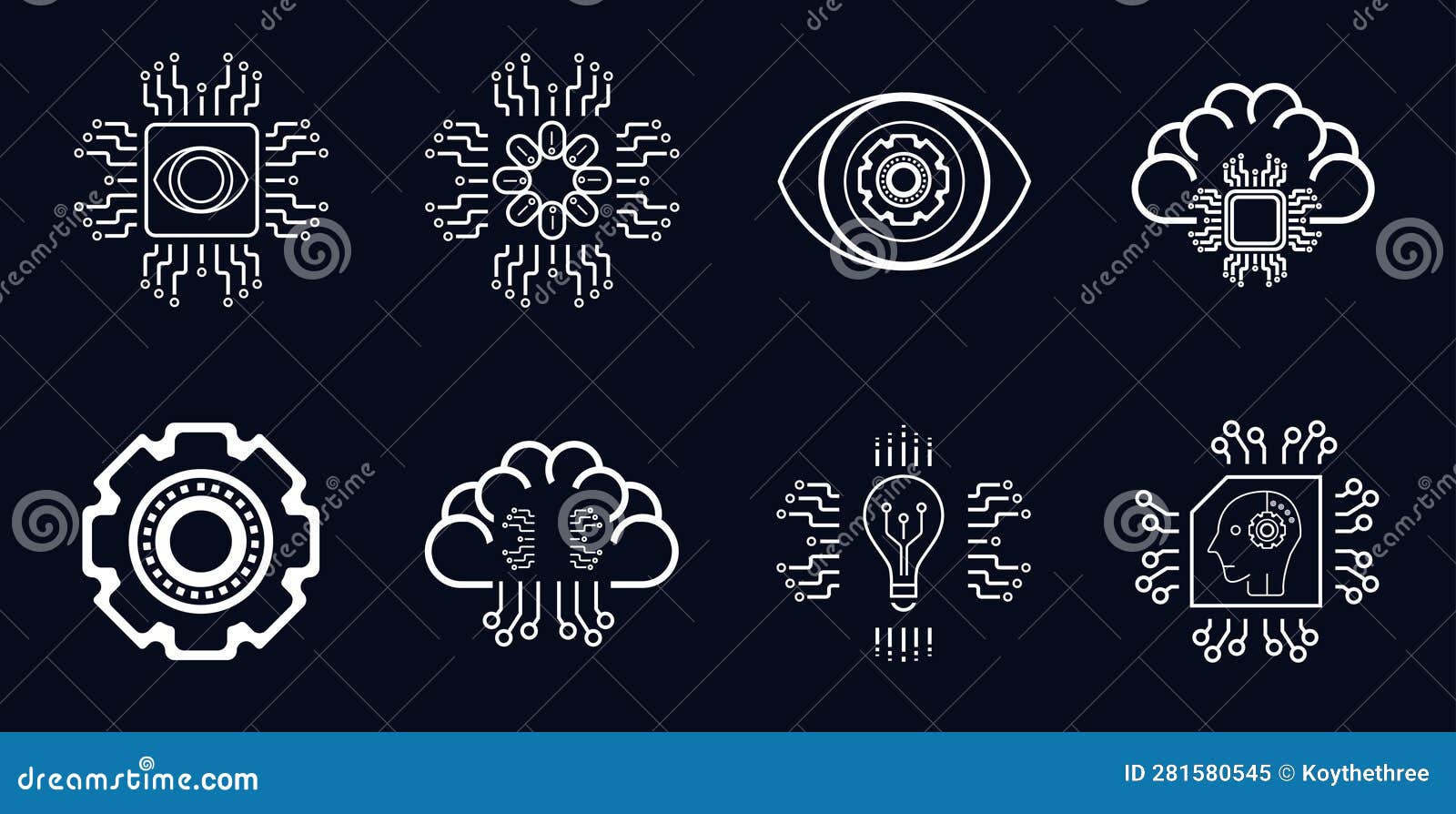 A Group of AI Technology Concept Vector, Artificial Intelligent Icons ...