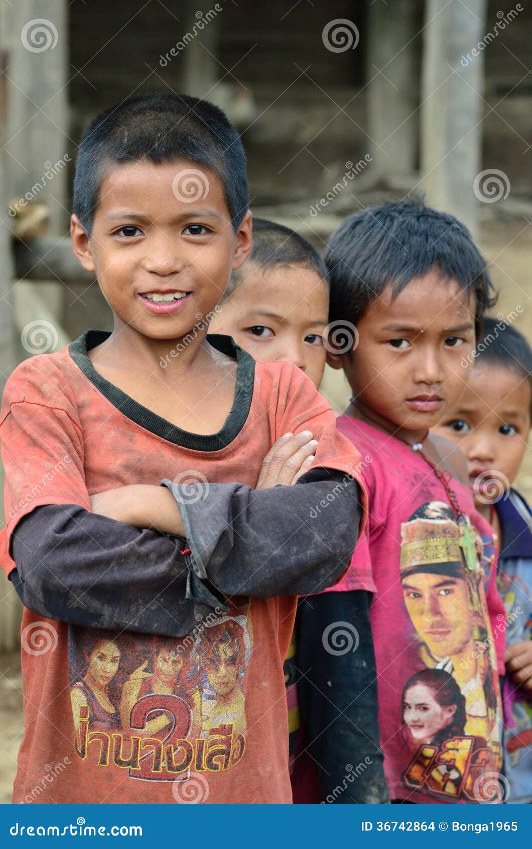 Group of Akha ethnic kids editorial stock image. Image of friends ...