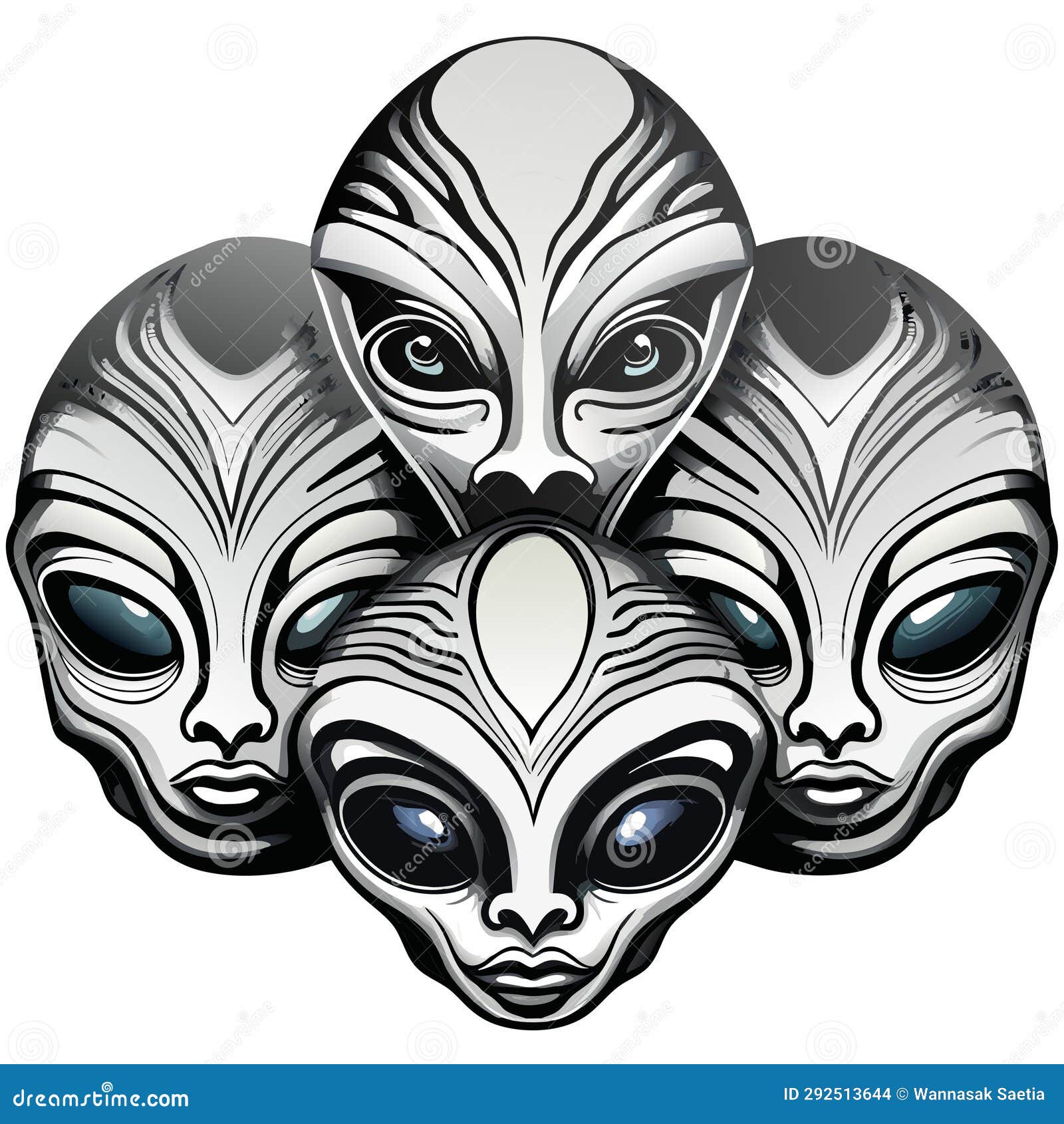 Group of Alien Faces with Different Facial Expressions. Stock ...