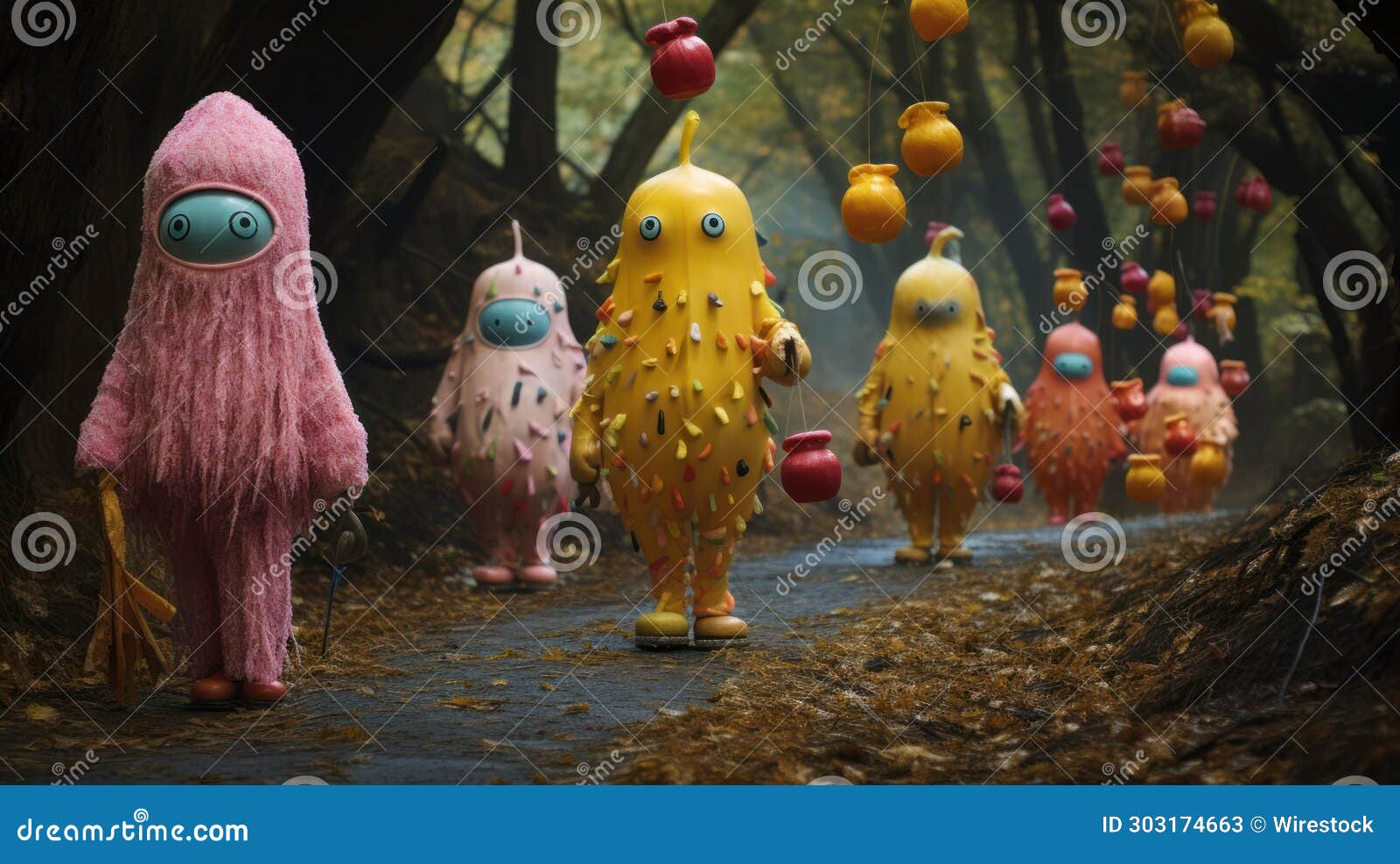 Group of Aliens Celebrating Halloween, AI-generated. Stock Illustration ...