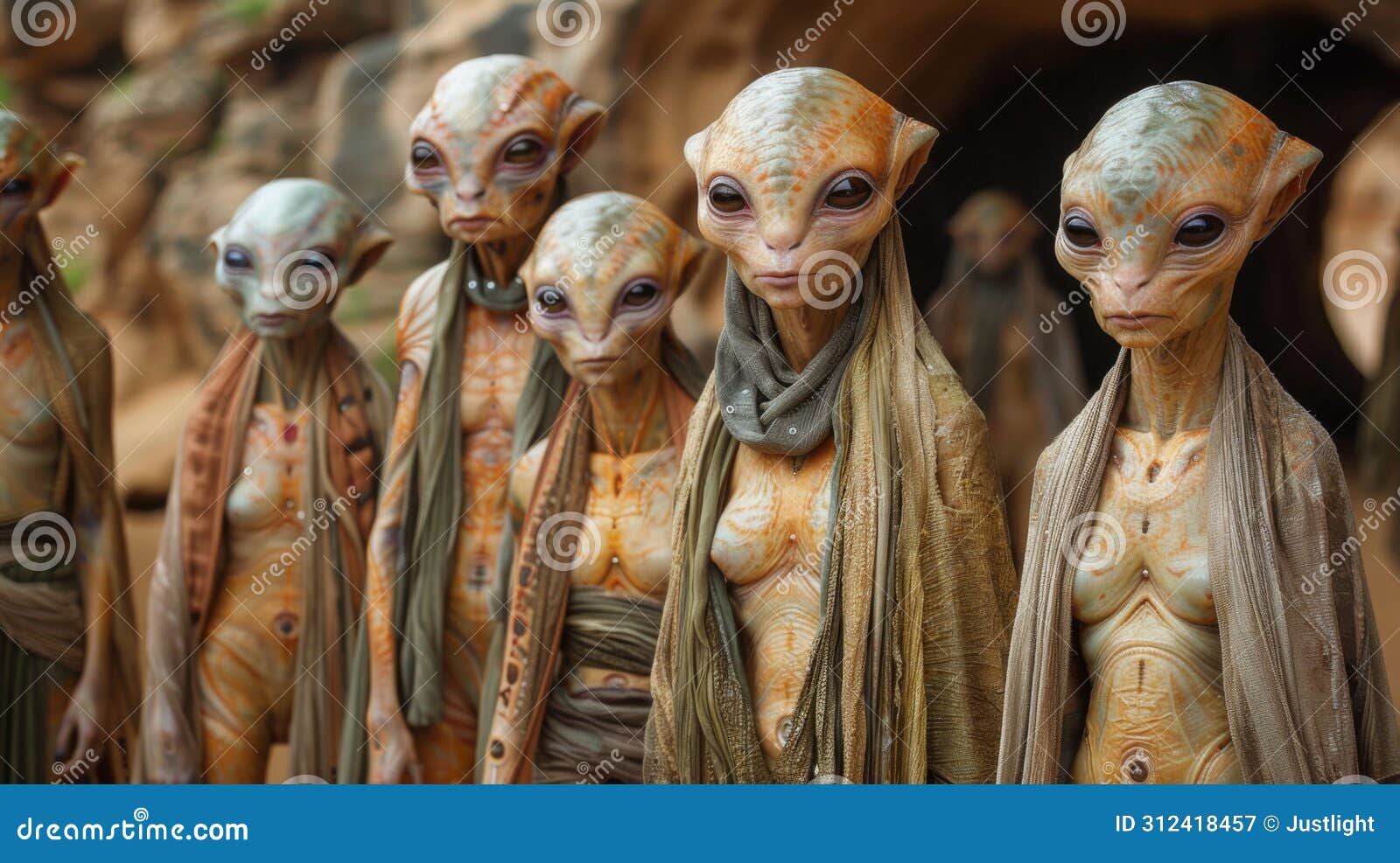 A Group of Aliens Each with Their Own Unique Appearance Gather Around a ...