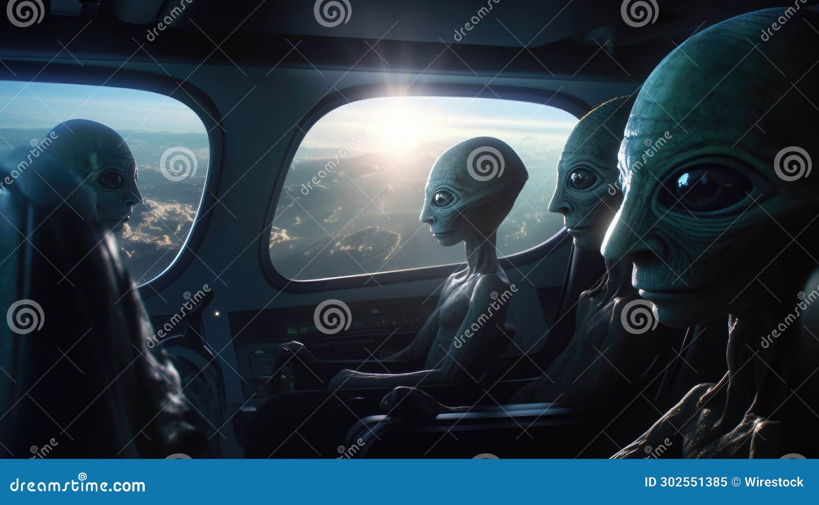Aliens in a Spaceship Looking Down on Earth. AI Generated. Stock ...