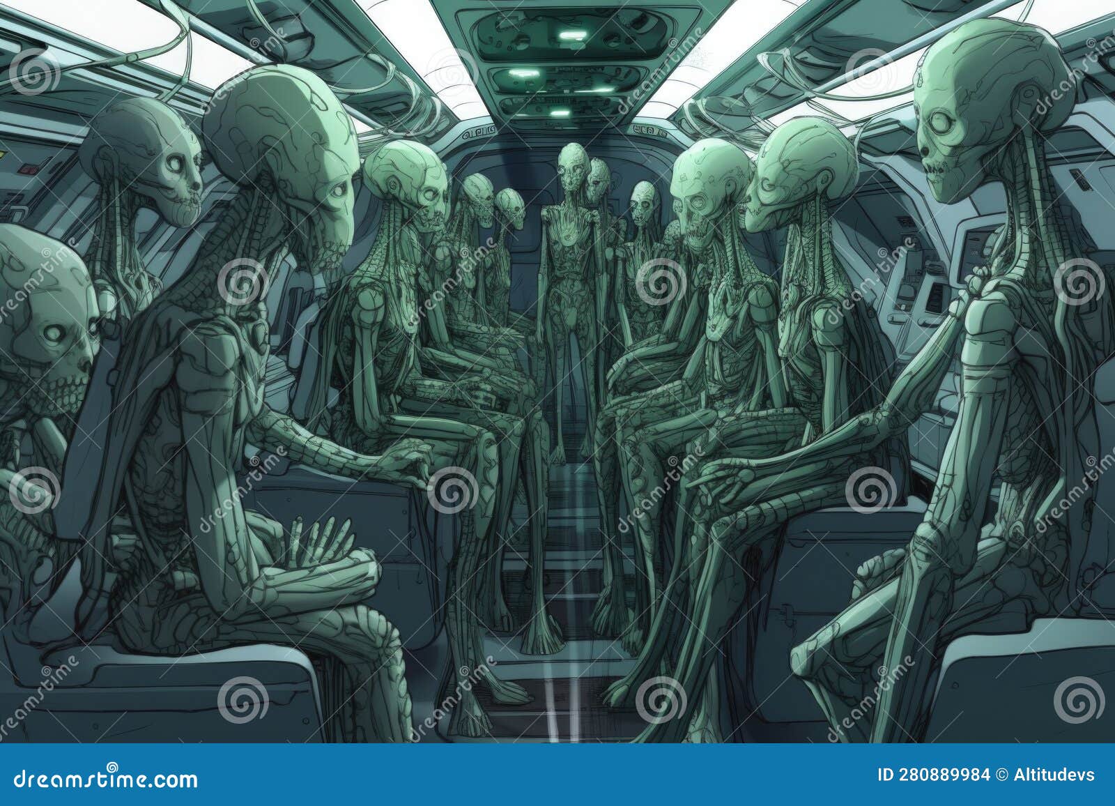 A Group of Aliens, Traveling To a Different Planet, on Board a ...