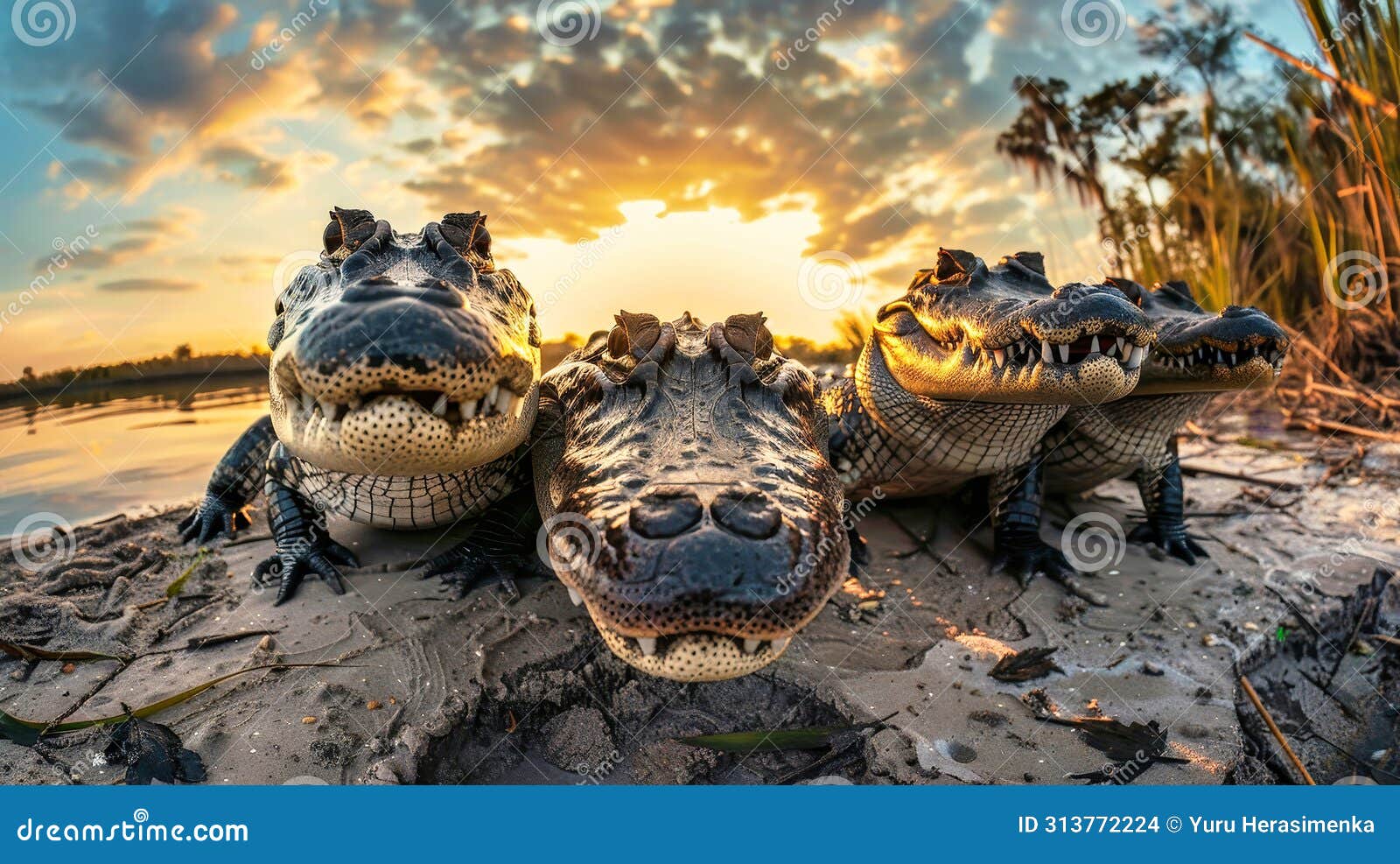 Group of Alligators Sitting on Sandy Beach Stock Illustration ...