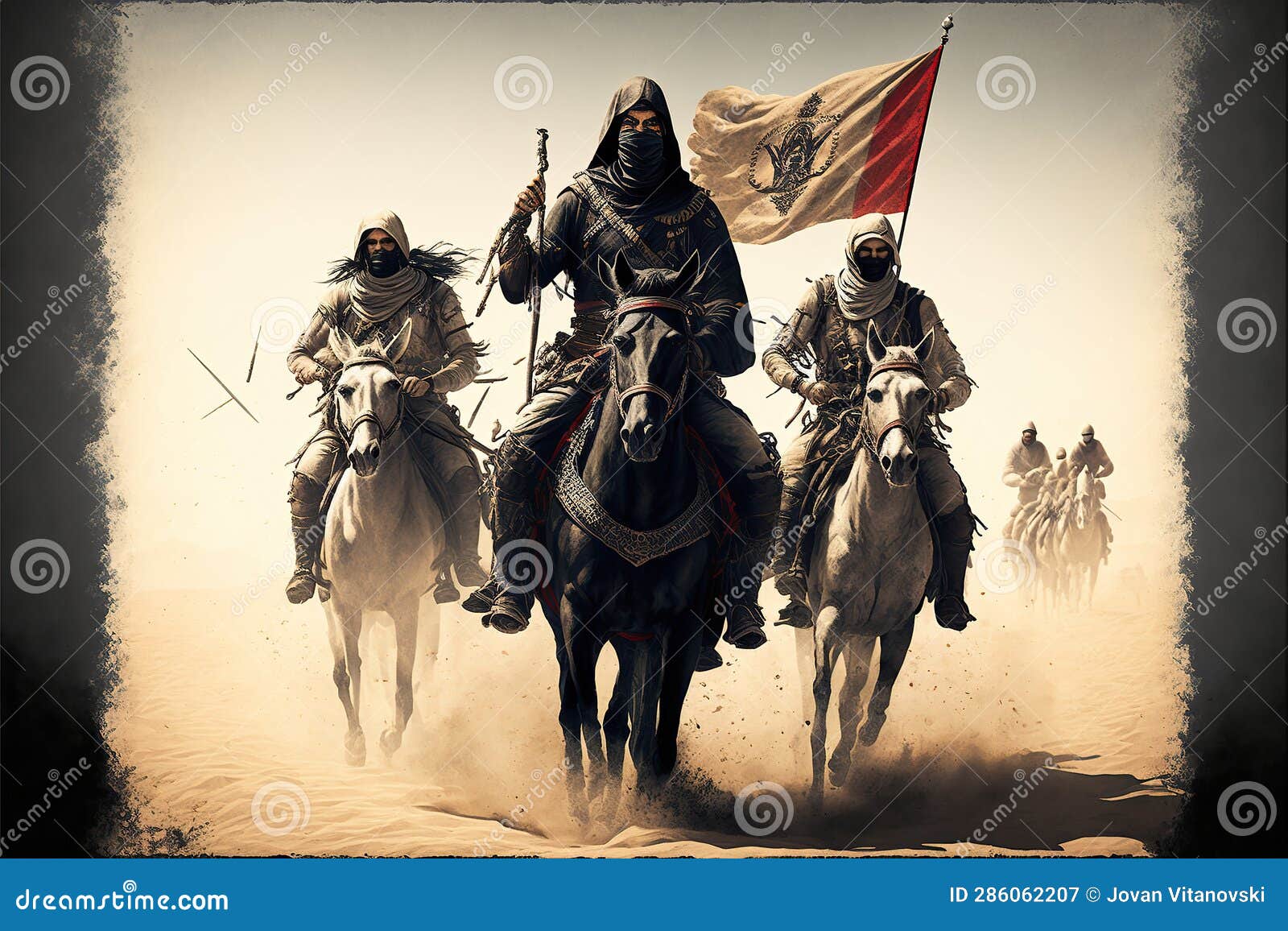 A Group of Ancient Arab Fighters on Horseback, Stock Illustration ...