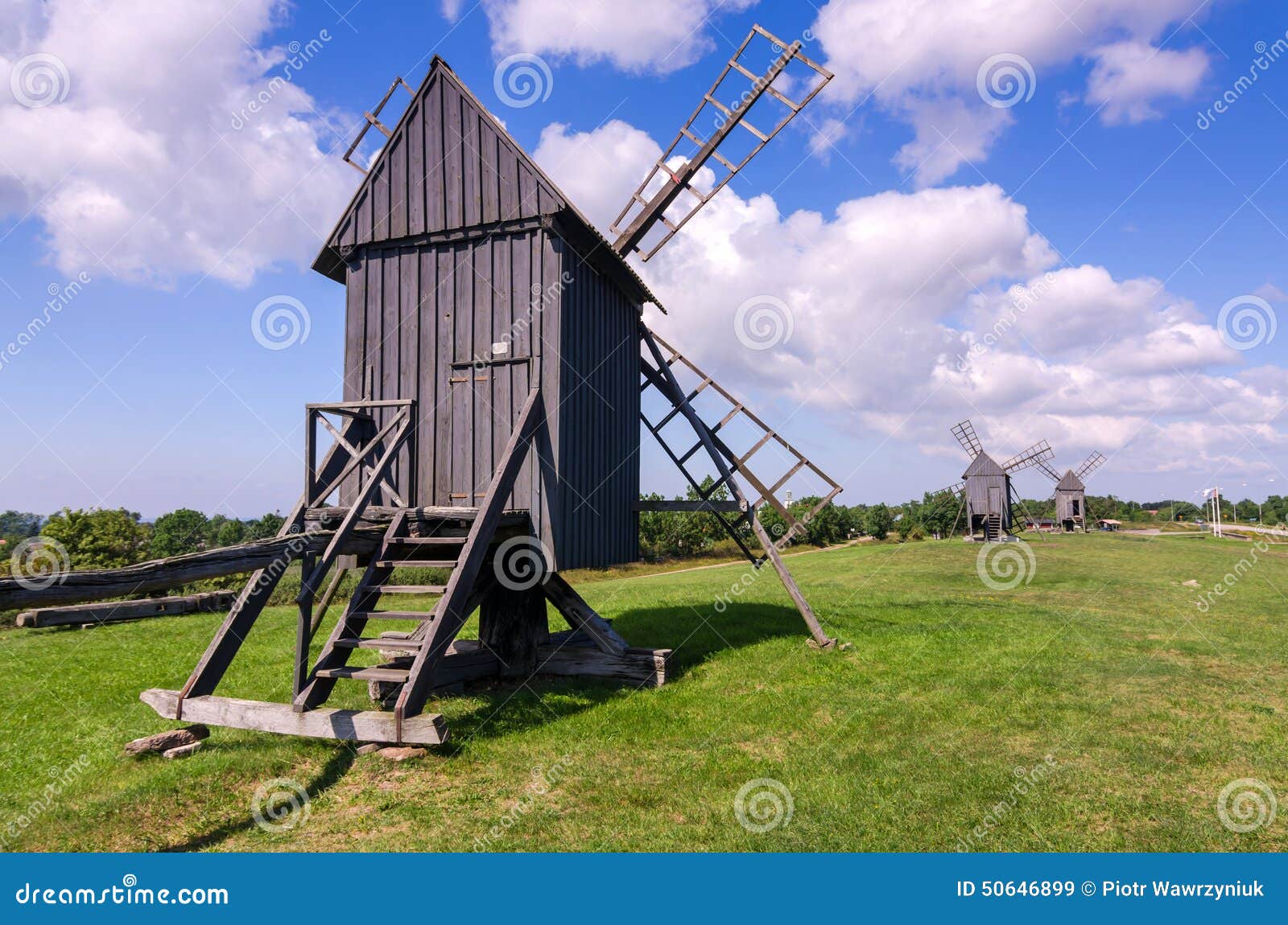 Group of Ancient Swedish Windmills Stock Image - Image of monument ...