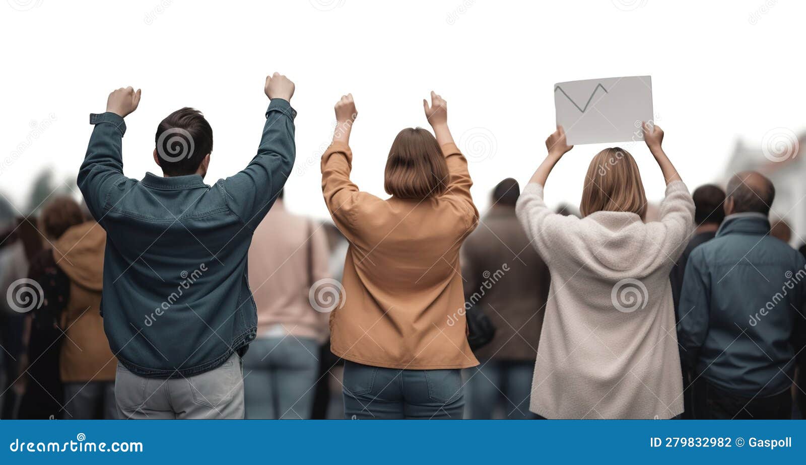 Group of Angry People Protesting on Demonstration Over White Background ...
