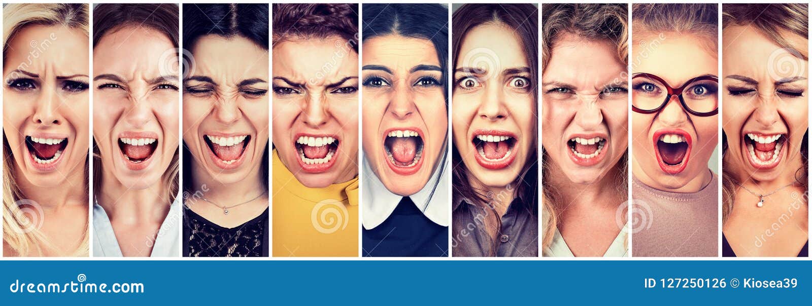 Angry People Screaming. The Collage Of Different Human Facial ...