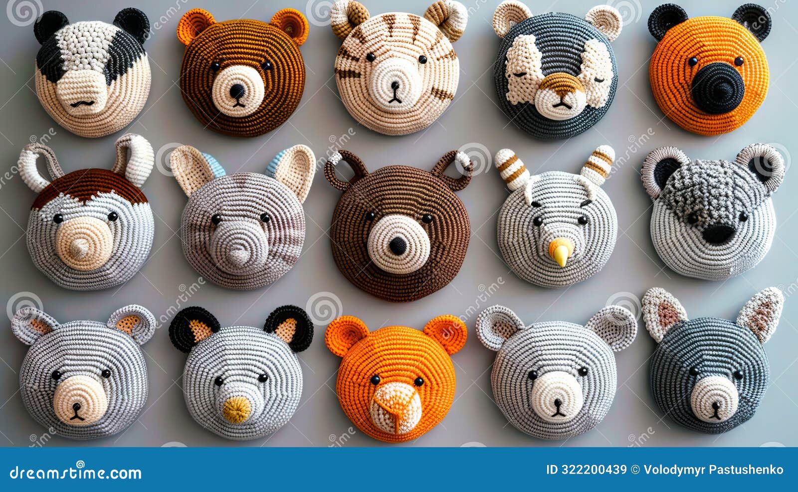 A Group of Animal Heads Made from Yarn Stock Image - Image of handmade ...