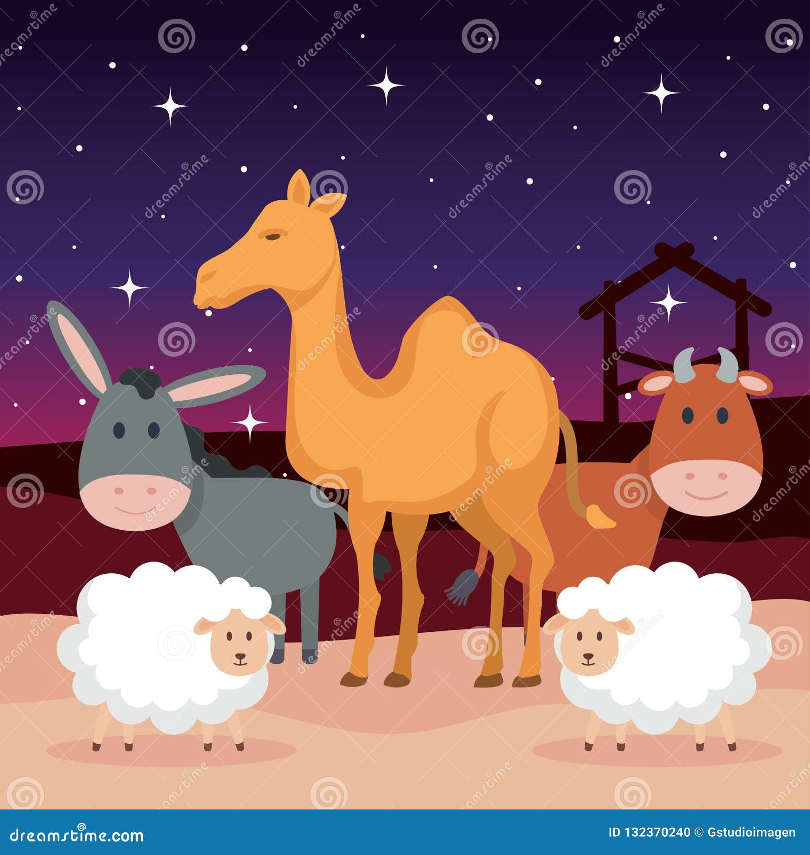 Group of Animals Manger Characters Stock Vector - Illustration of ...