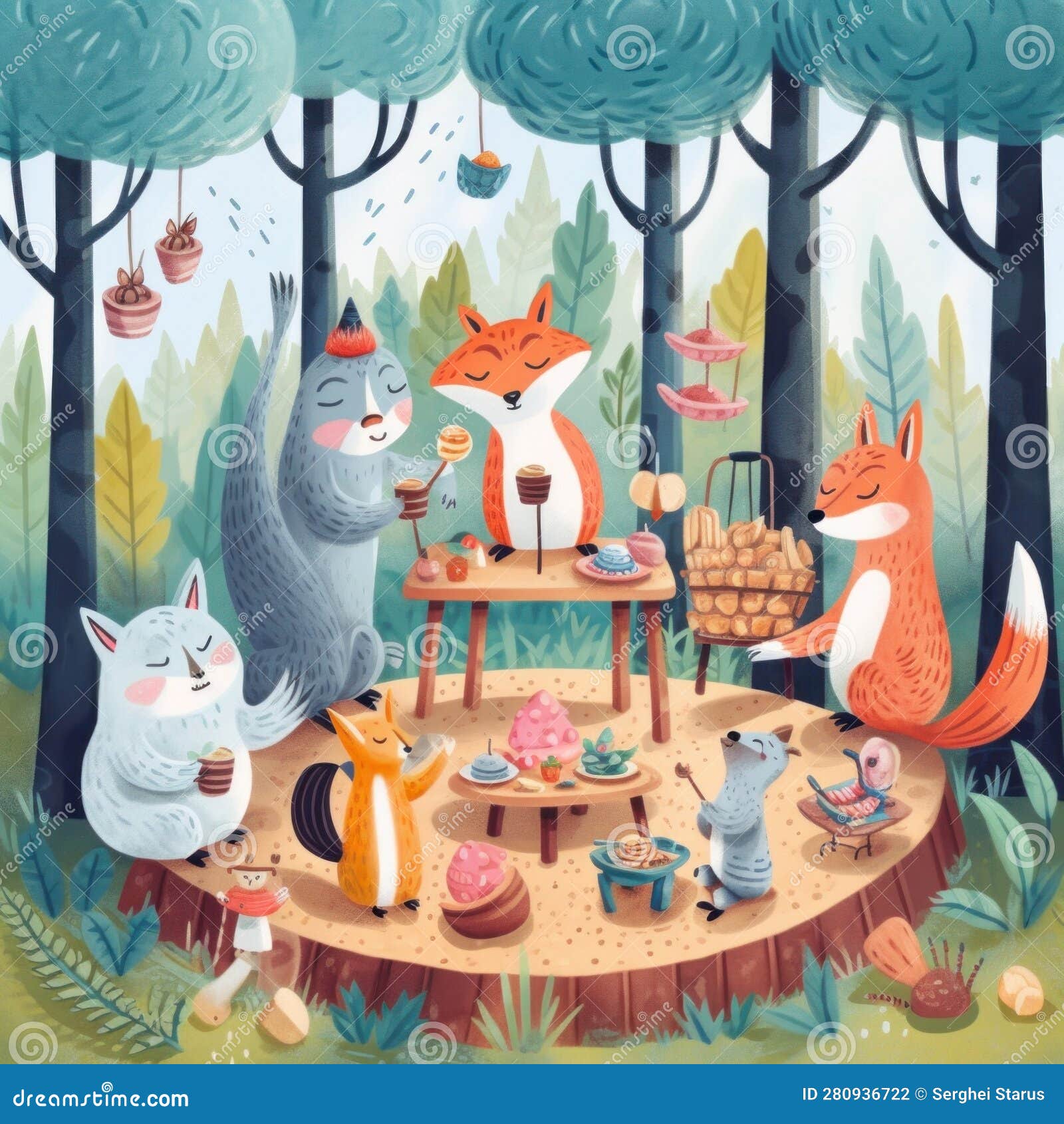 A Group of Animals Sitting Around a Picnic Table. Generative AI Image ...