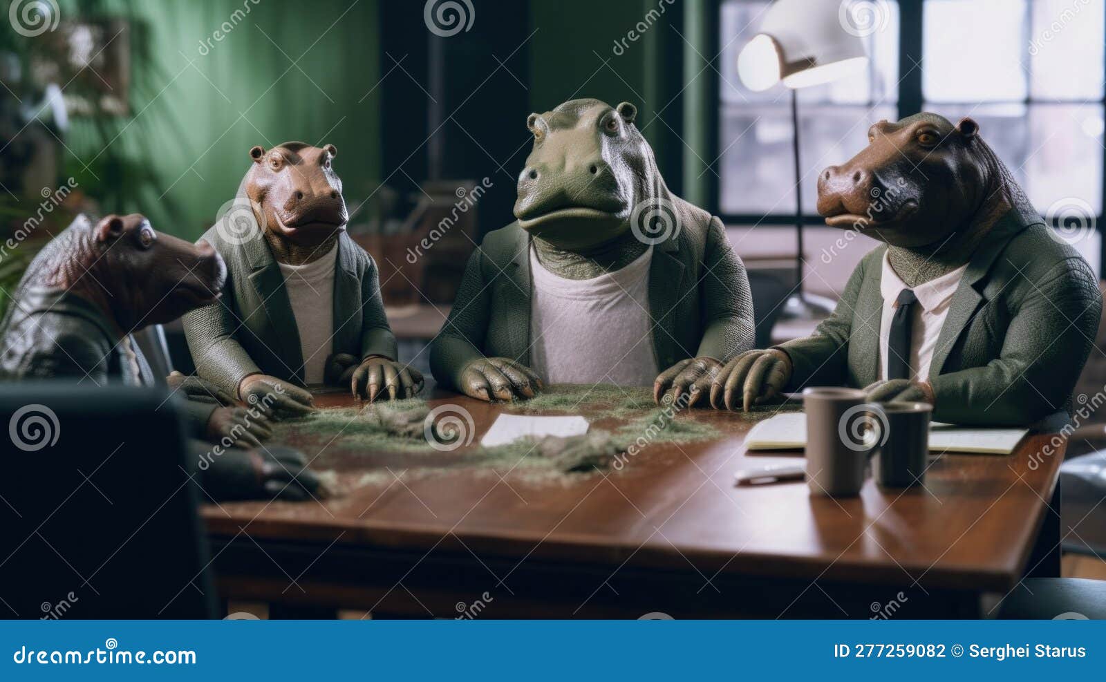 A Group of Animals Sitting Around a Table. Generative AI Image. Stock ...