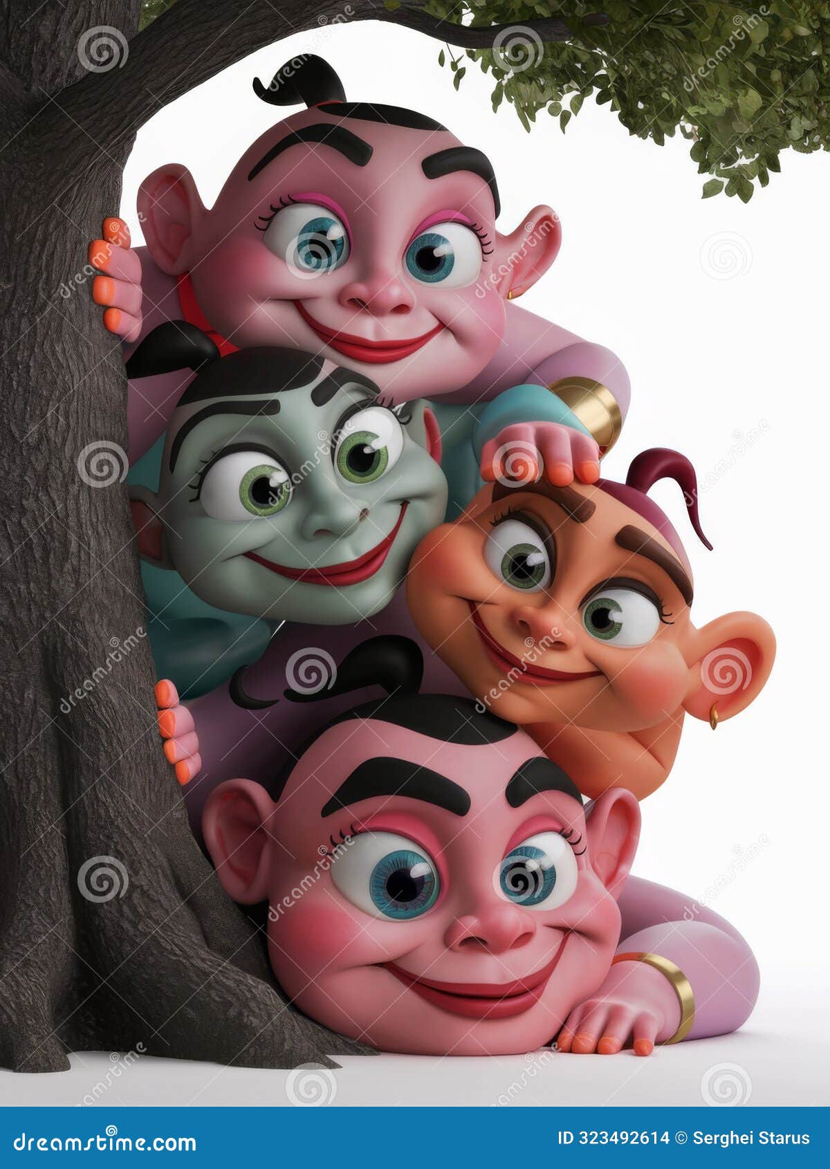 A Group of Animated Characters are Hugging a Tree, AI Stock Photo ...