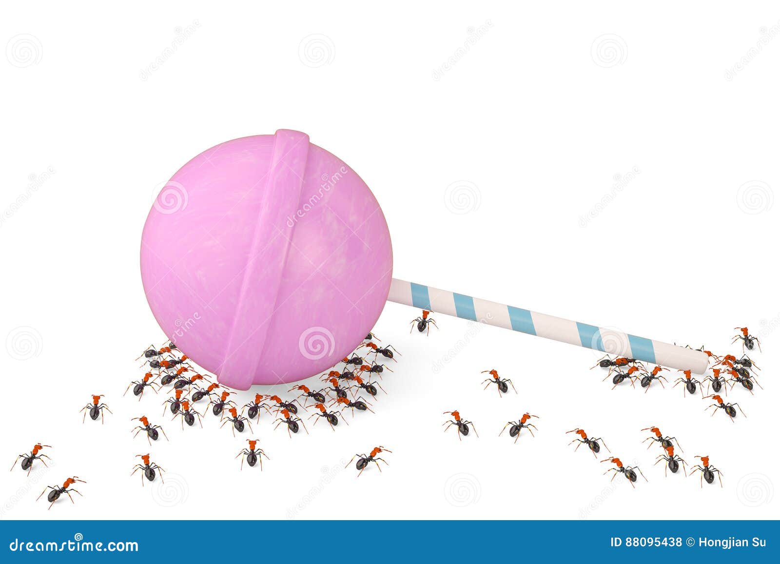 A Group of Ants with Lollipops.3D Illustration. Stock Illustration ...