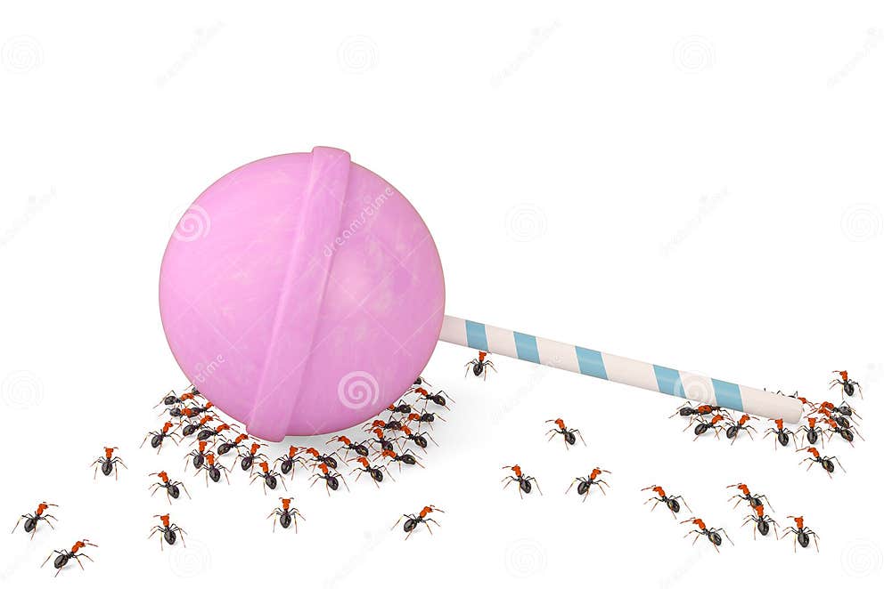 A Group of Ants with Lollipops.3D Illustration. Stock Illustration ...