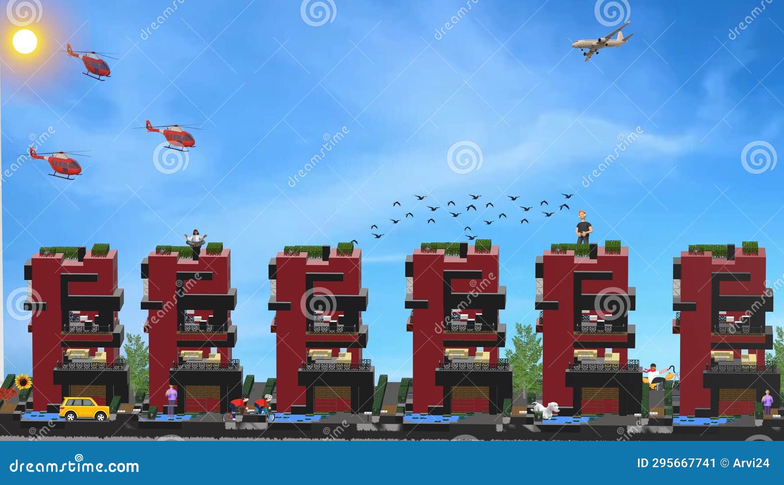 Group of Apartments - 3D Animated Model Stock Illustration ...