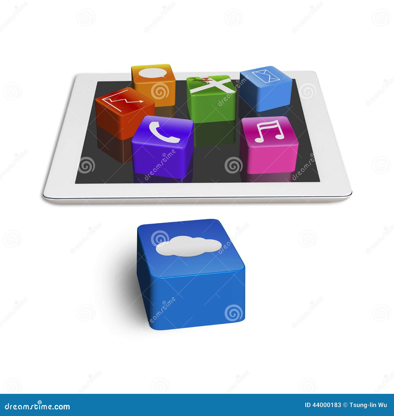 Group of App Icons on Empty Pad with Cloud Cube Stock Illustration ...