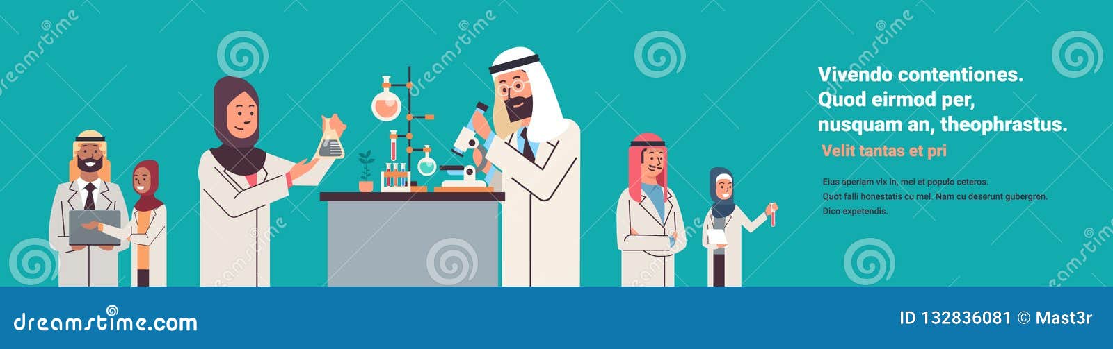 Group Arabic Scientists Working with Microscope Laboratory Doing ...