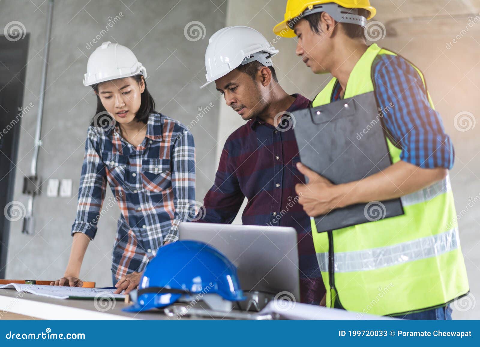 Architect Look at Blueprint and Planning To Renovation Room Stock Image ...