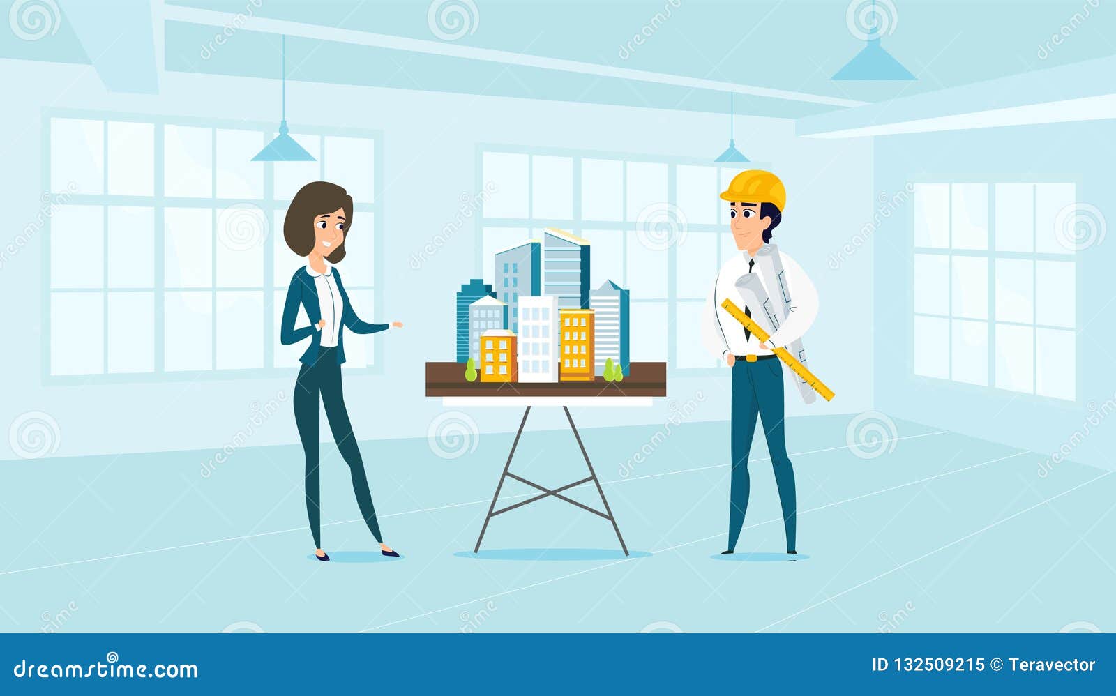 Group of Architects with City Architecture Layout Stock Vector ...