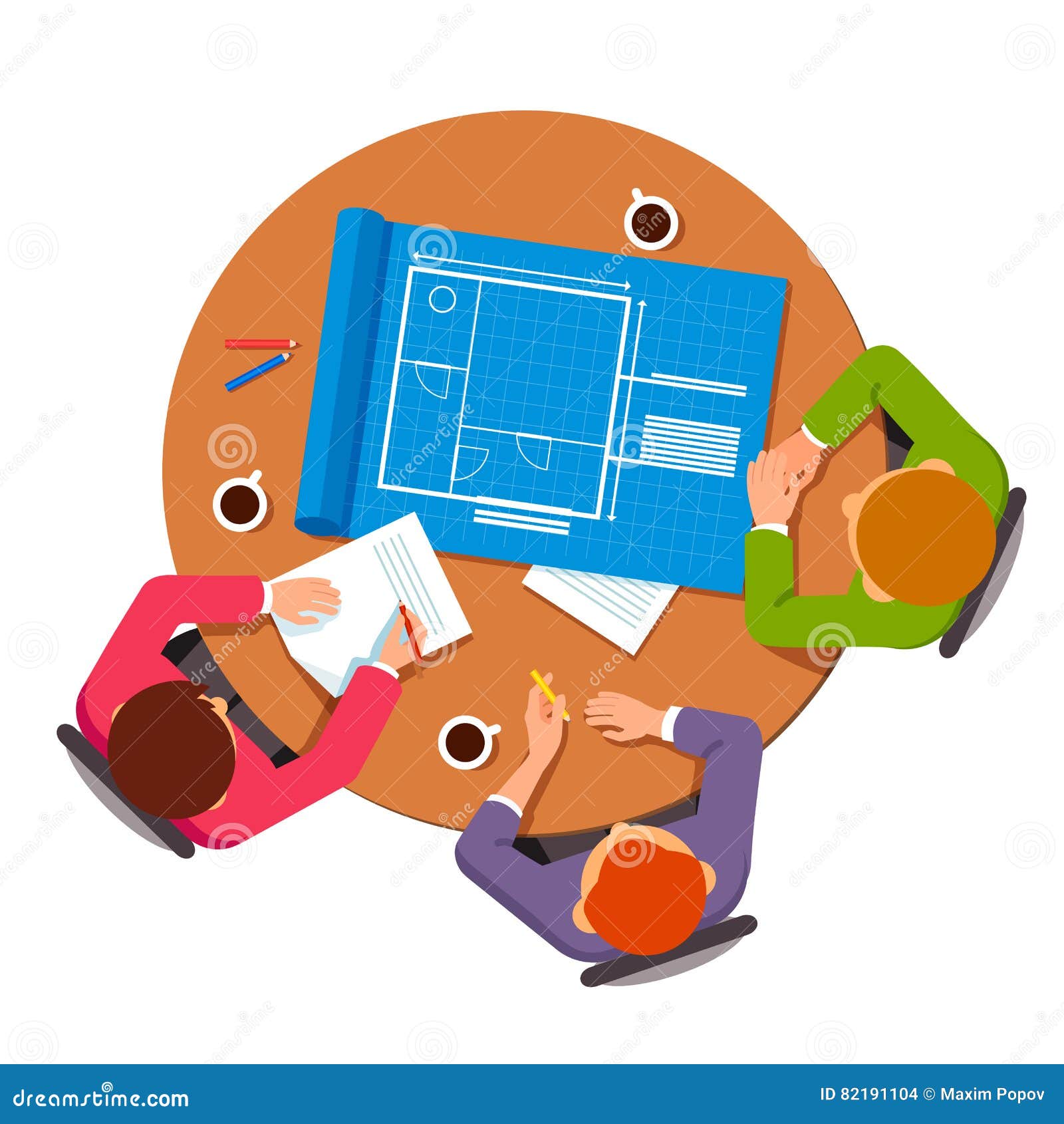 Group of Architects Discussing Building Plans Stock Vector ...